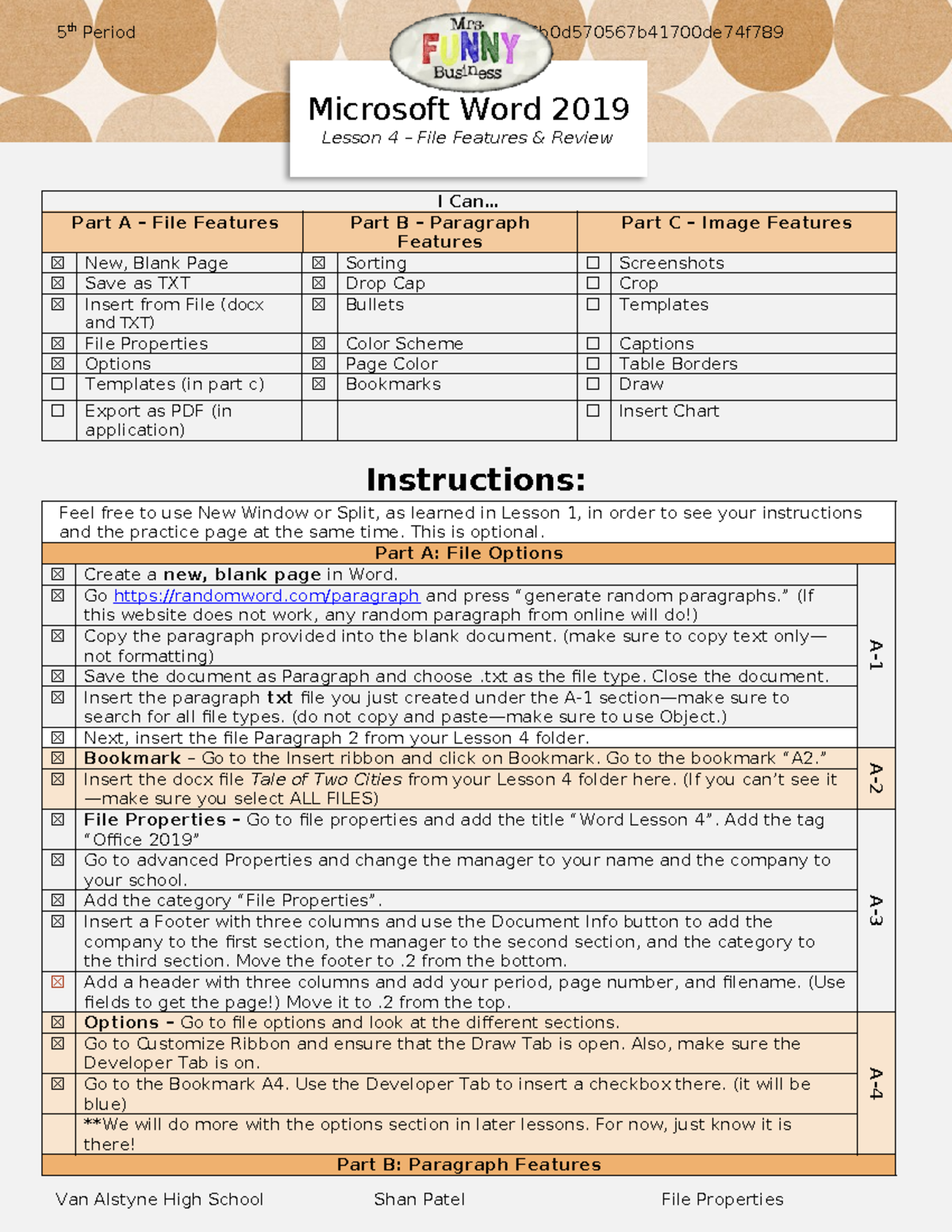 Microsoft Word 2019 Lesson 4: File & Image Features Review - Studocu