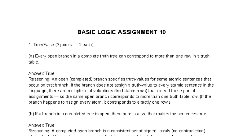 Basic Logic Assignment 10: Truth Trees & Consistency Analysis - Studocu