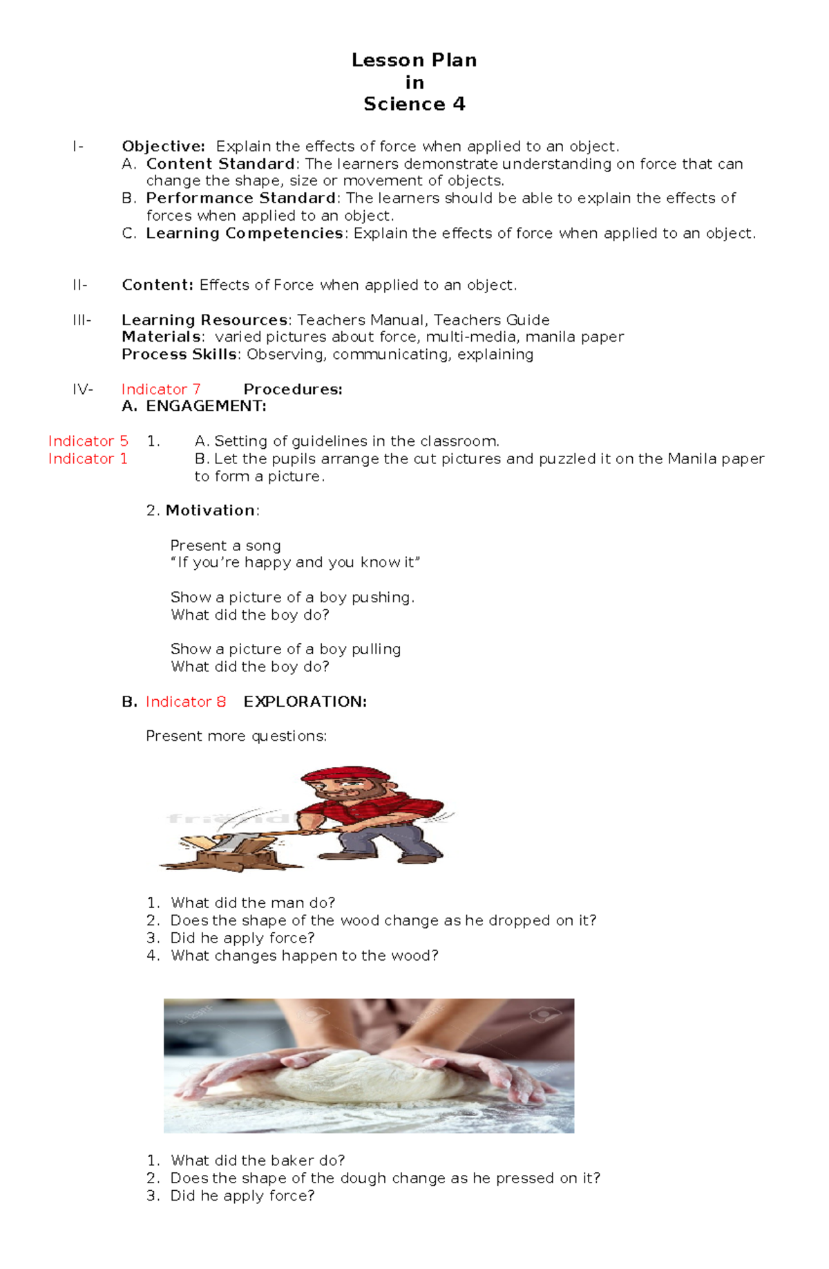 Lesson Plan in Science 4: Effects of Force on Objects COT Q3 - Studocu