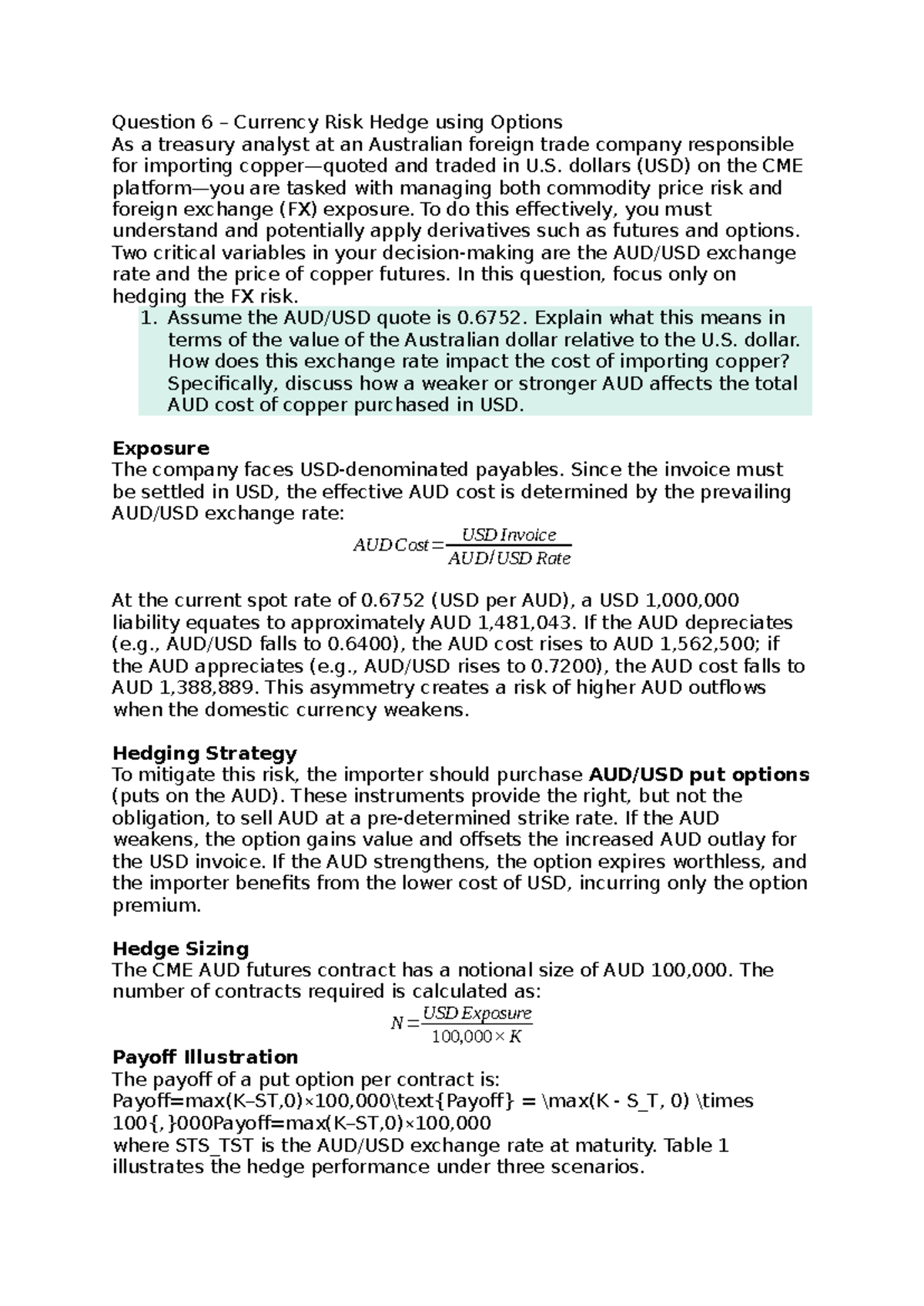Currency Risk Hedge Using Options: A Case Study for 6AZ5 - Studocu