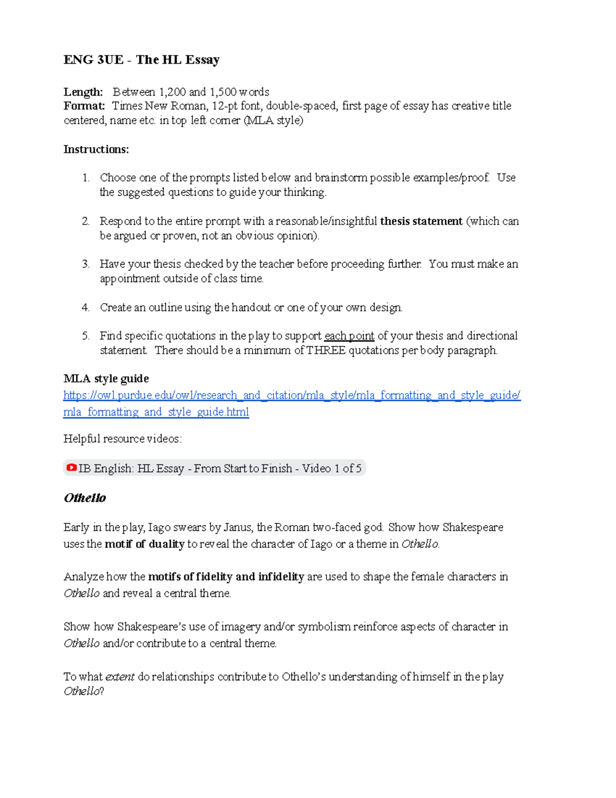 HL Essay 22-23 Outline for ENG 3UE: Key Topics and Guidance - Studocu
