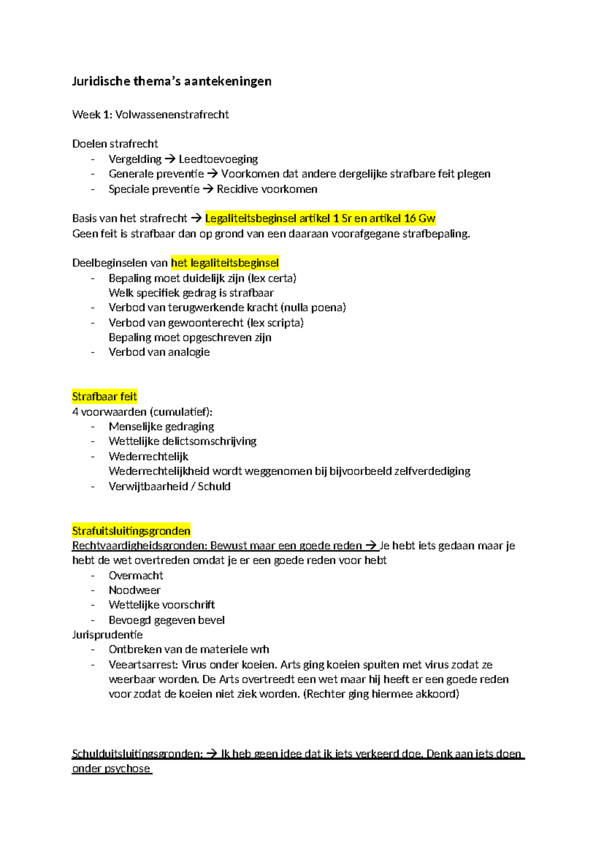 Juridische Aantekeningen Week 1: Volwassenenstrafrecht en ...