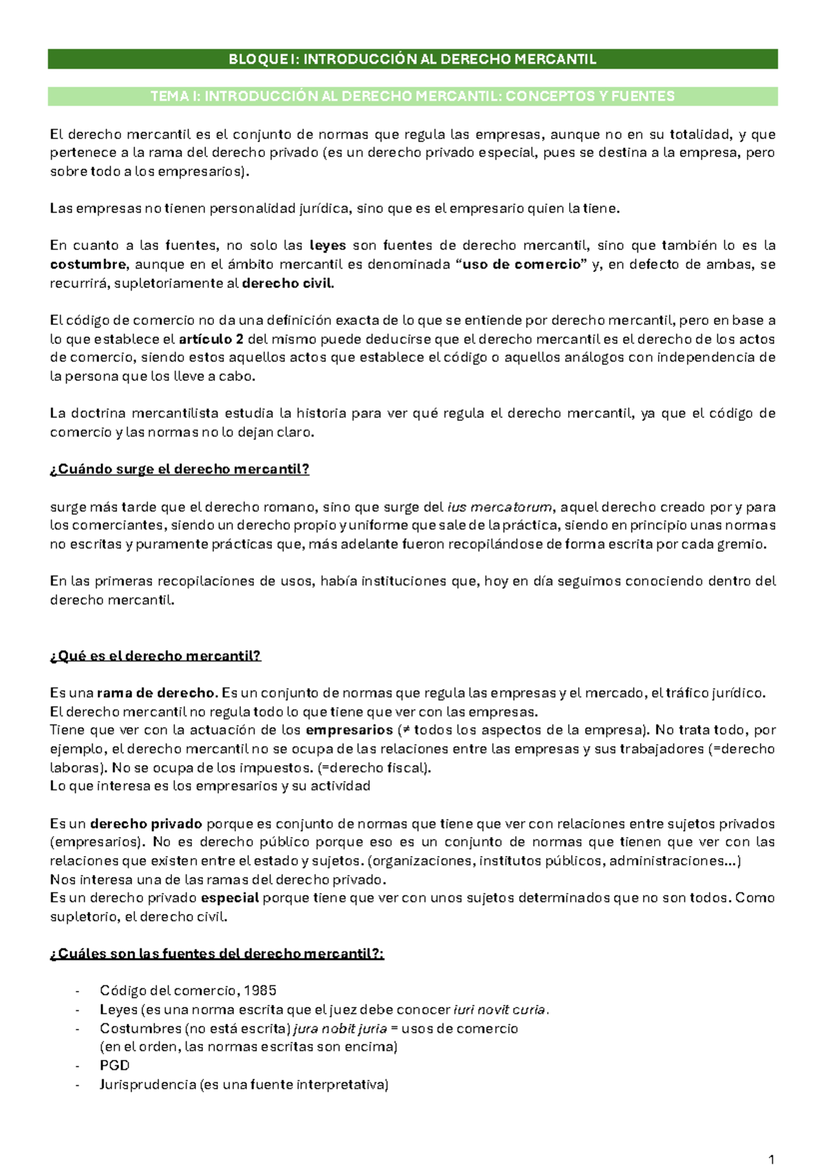 Derecho Mercantil I: Introducción y Conceptos Fundamentales - Studocu