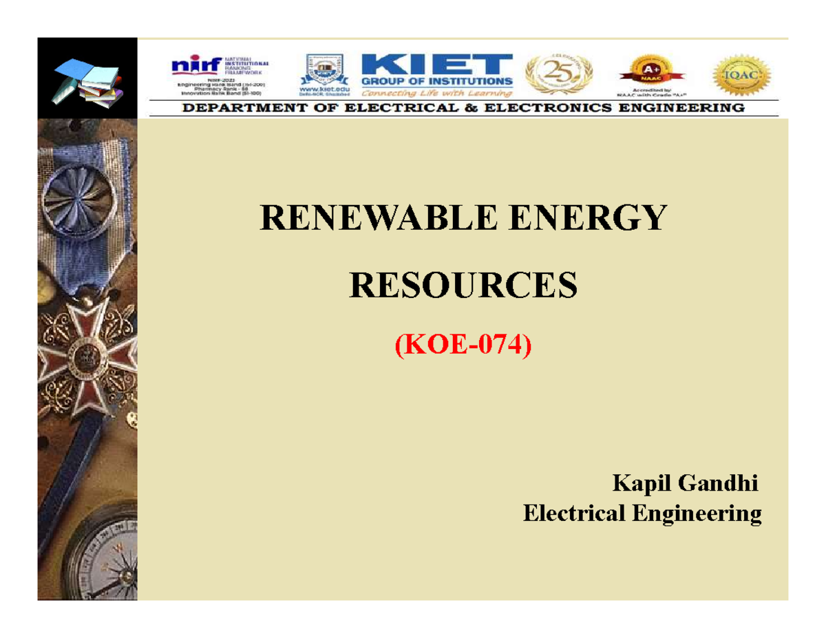 Unit 1 RER - Renewable Energy Resources Notes (KOE-074) - Studocu
