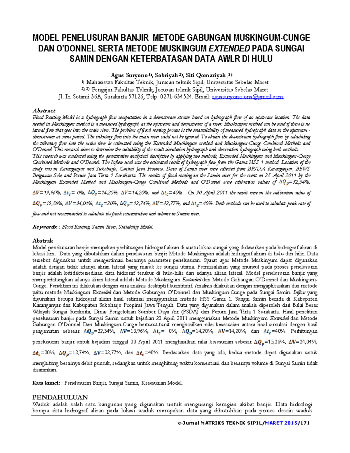 37324 92280 1 PB - Model Penelusuran Banjir Metode Gabungan Muskingum ...