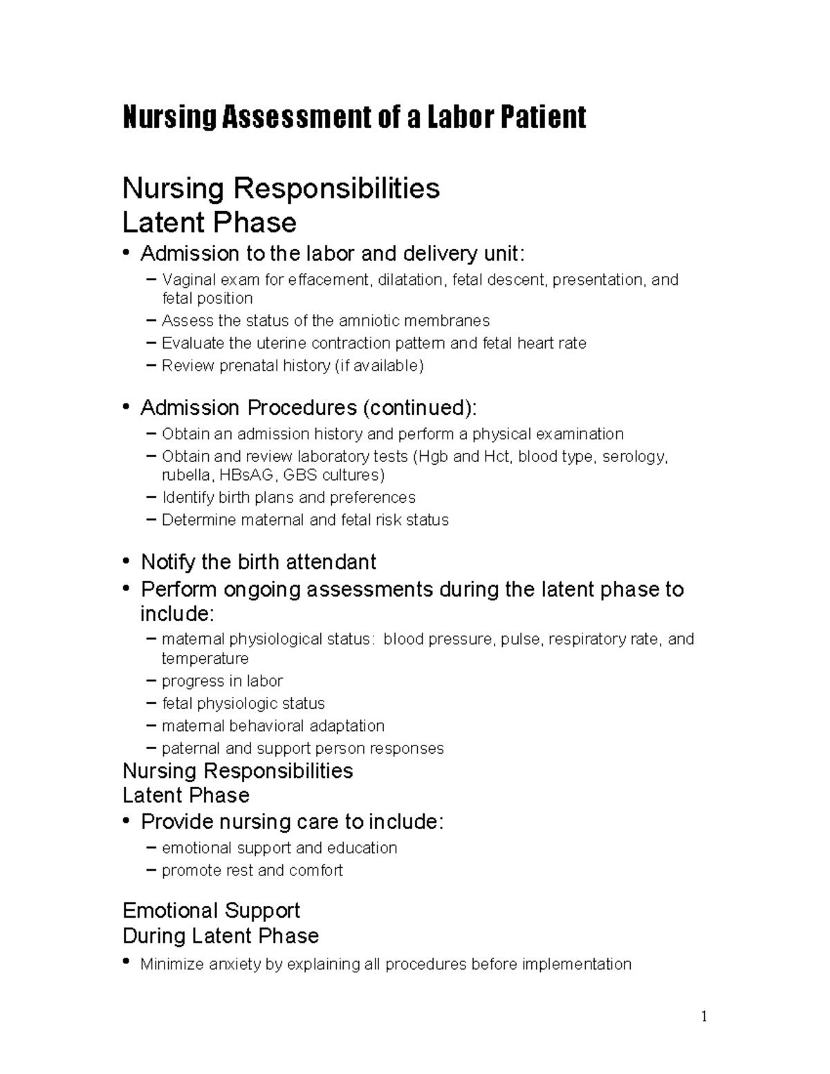 Nursing Assessment of a Laboring Patient: Strategies During Phases ...
