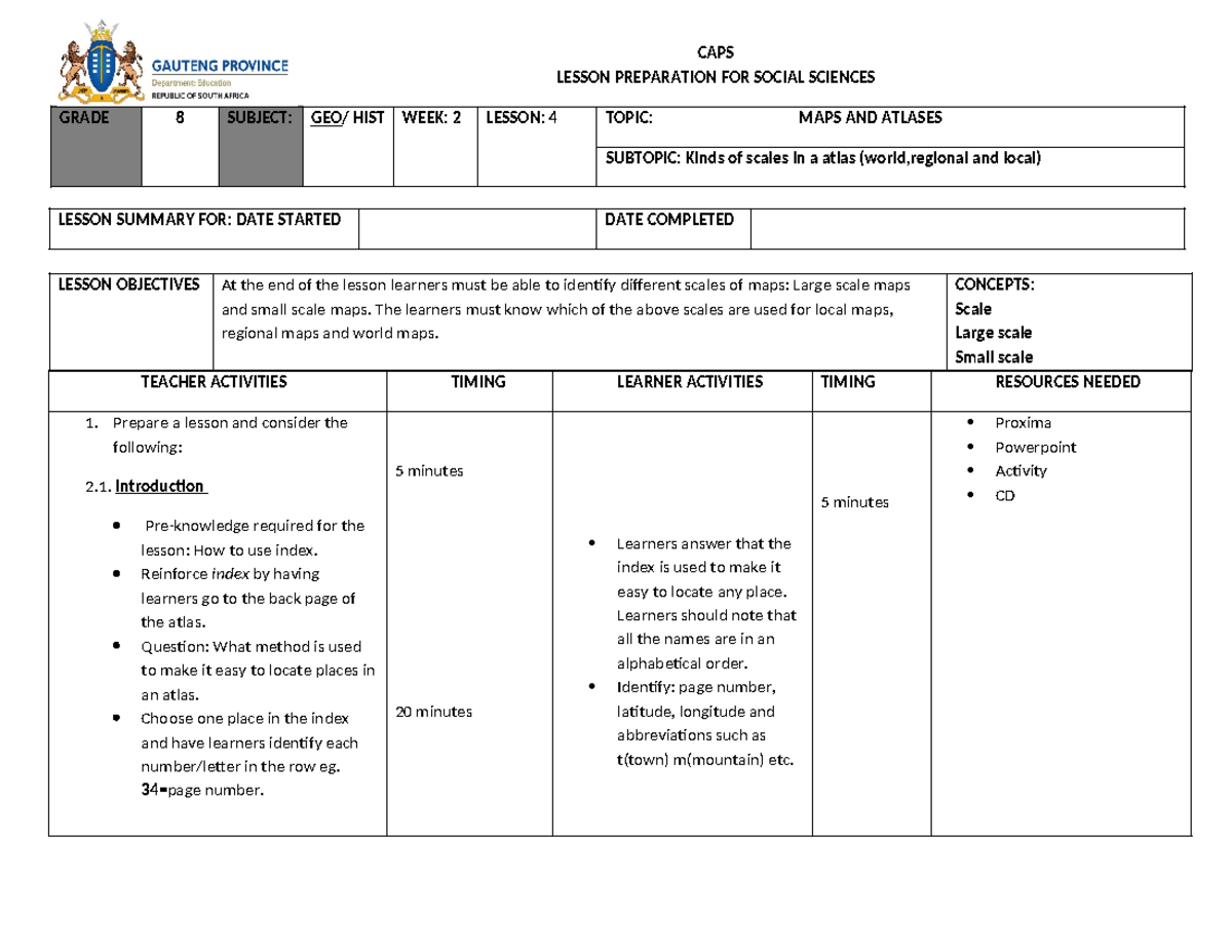 Updated Lesson PLAN 4 Template 4 (Recovered) - CAPS LESSON PREPARATION ...