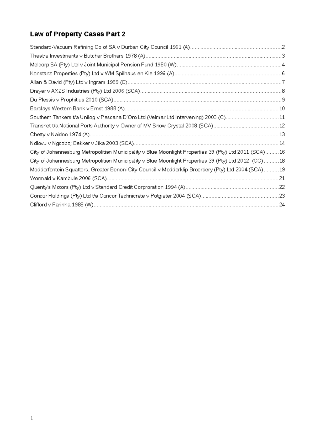 Property Law Cases Notes: Key Judgments and Legal Principles (LAW 301 ...