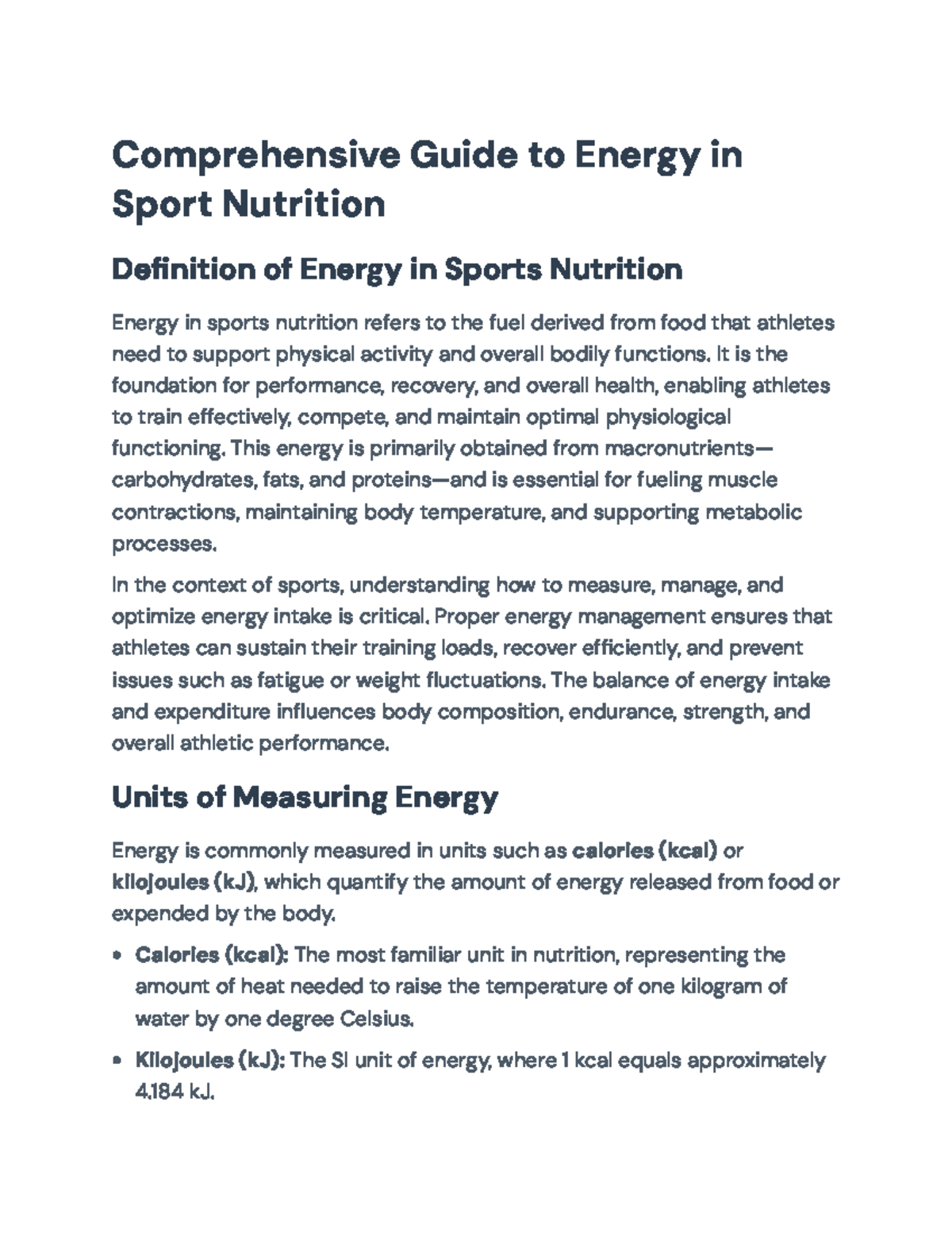 Comprehensive Guide to Energy Management in Sports Nutrition (SPT 101 ...