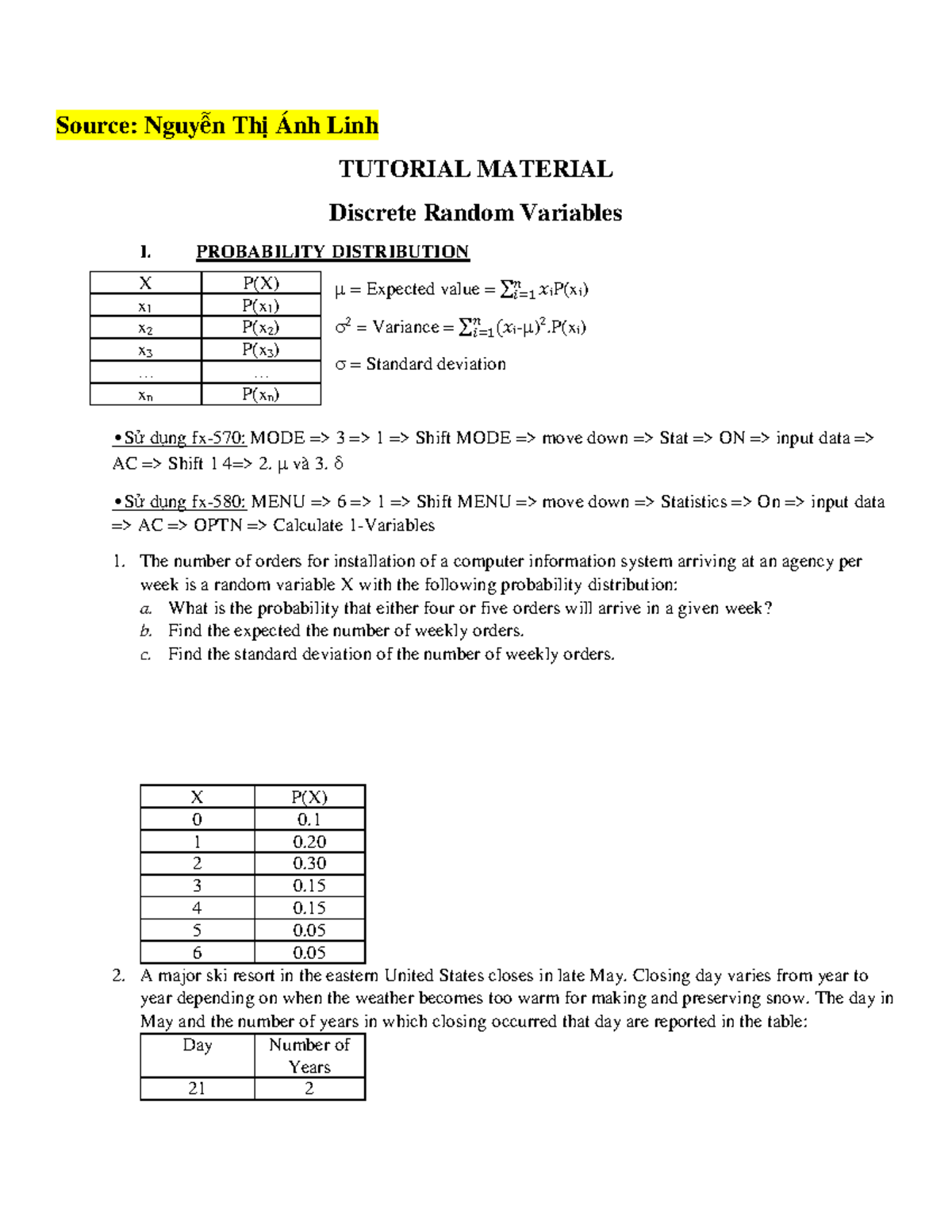Chapter 6 - Review of Discrete Random Variables for Stat Final Exam ...