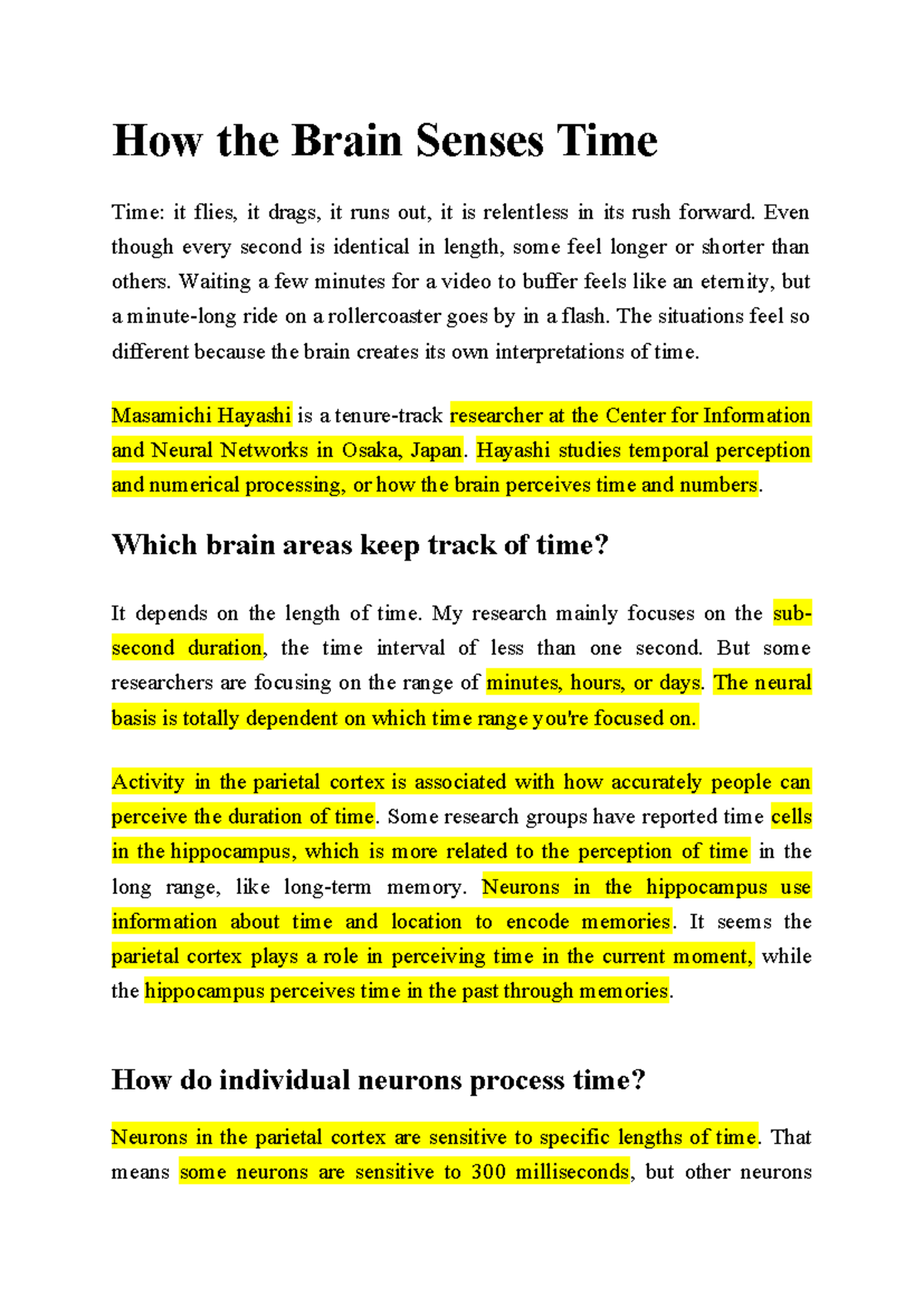 Time Perception Study - Insights into Neural Processing and Effects ...