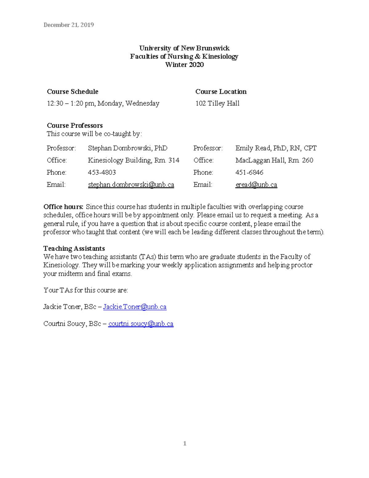 NURS 1225 RSS 1081 Course Syllabus Winter 2020 Overview - Studocu