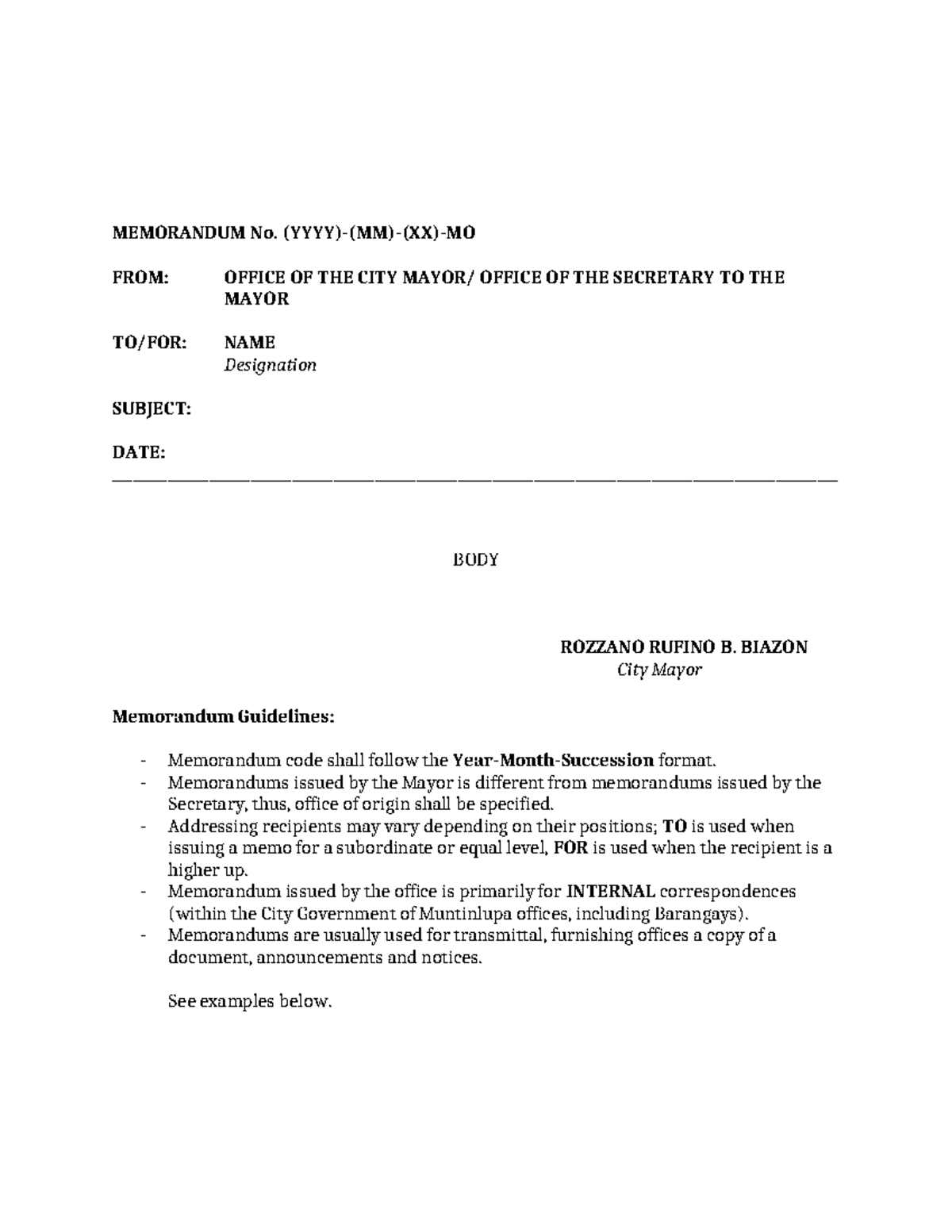 Memorandum Format and Guidelines for City Government Operations - Studocu