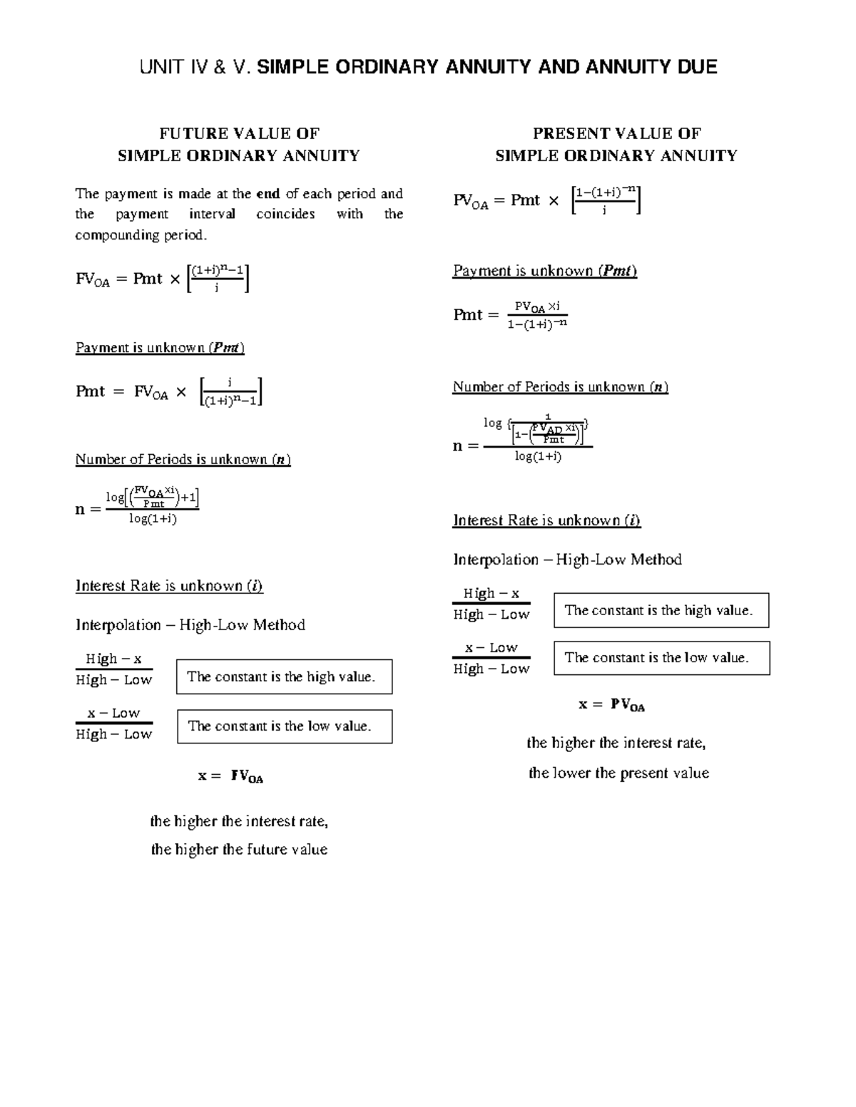 Unit 4 5 Ordinary Annuity and Annuity Due - FUTURE VALUE OF SIMPLE ...