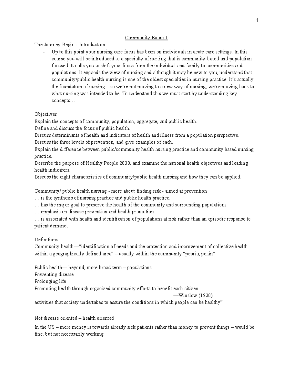 Community exam 1 - Community Exam 1 The Journey Begins: Introduction Up ...