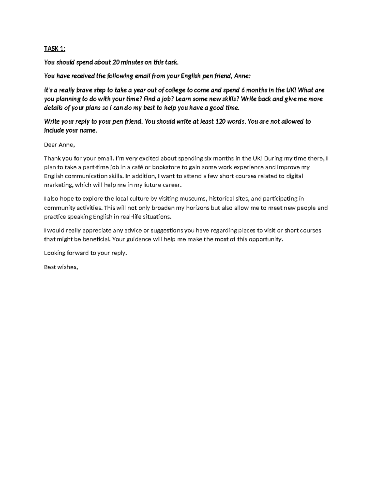 Writing TASK 1: Email and Letter Responses for English Practice - Studocu