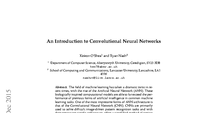Introduction to Convolutional Neural Networks (CS 101) - Studocu
