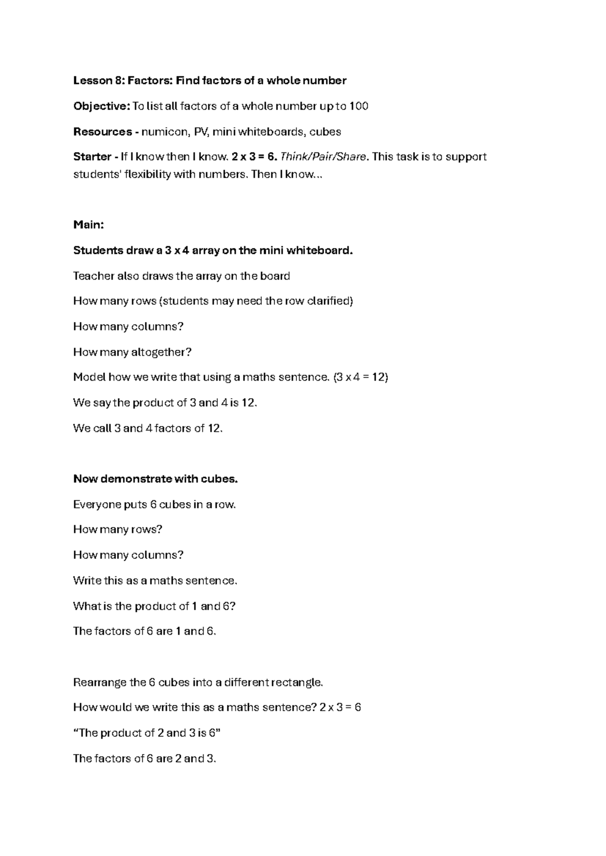 Lesson 8: Factors - Finding Whole Number Factors Up to 100 - Studocu