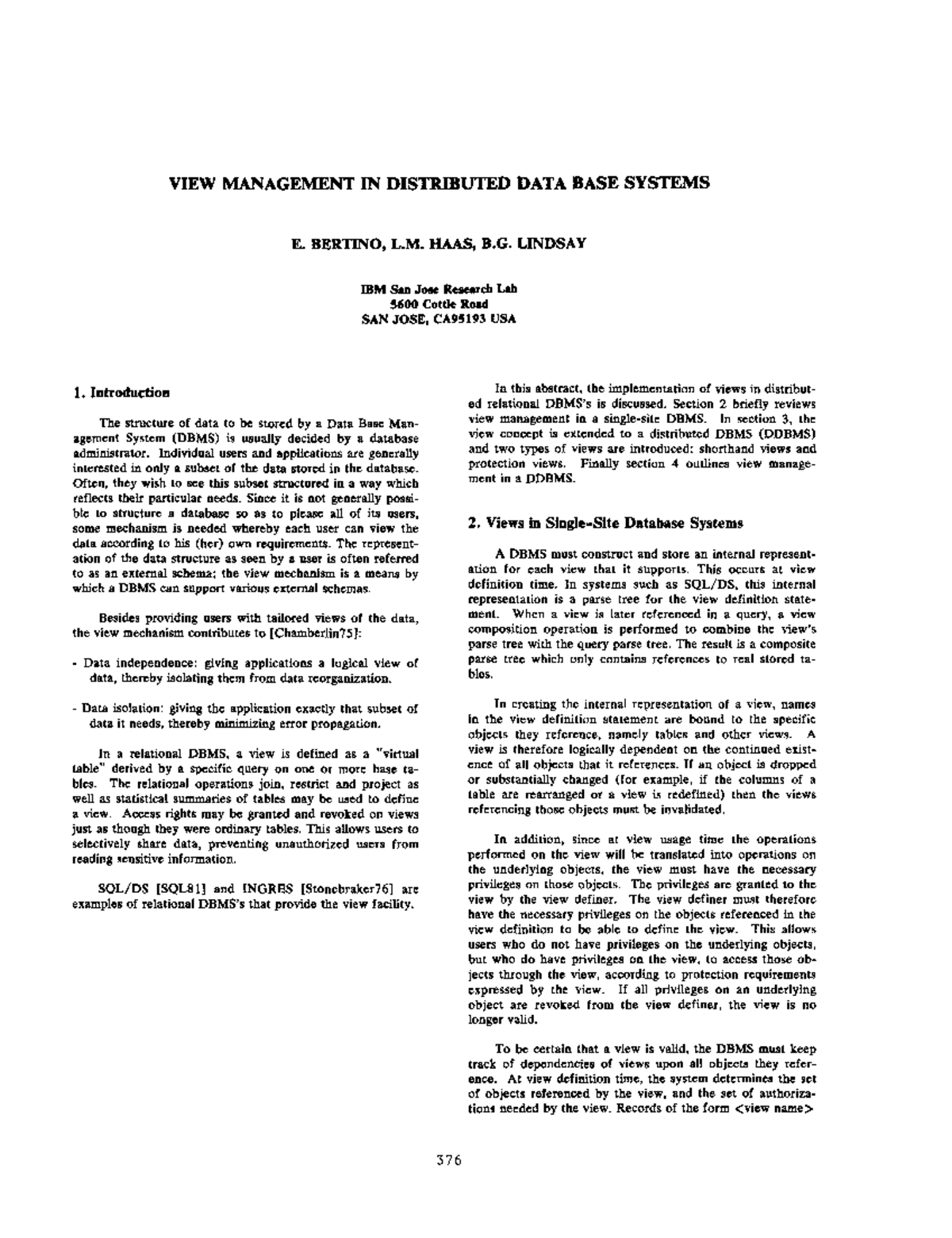 View Management in Distributed Database Systems (DBMS) - Studocu