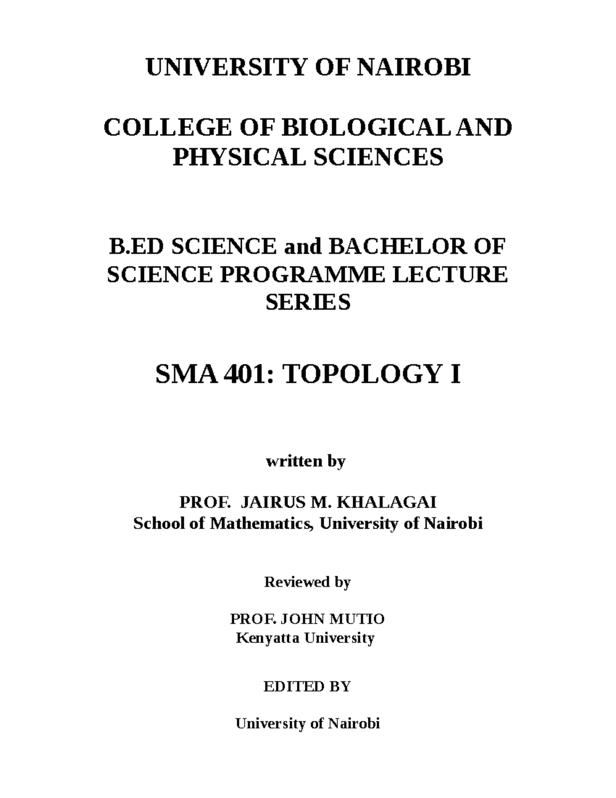 SMA 401 Topology I - Comprehensive Lecture Notes and Self Tests - Studocu