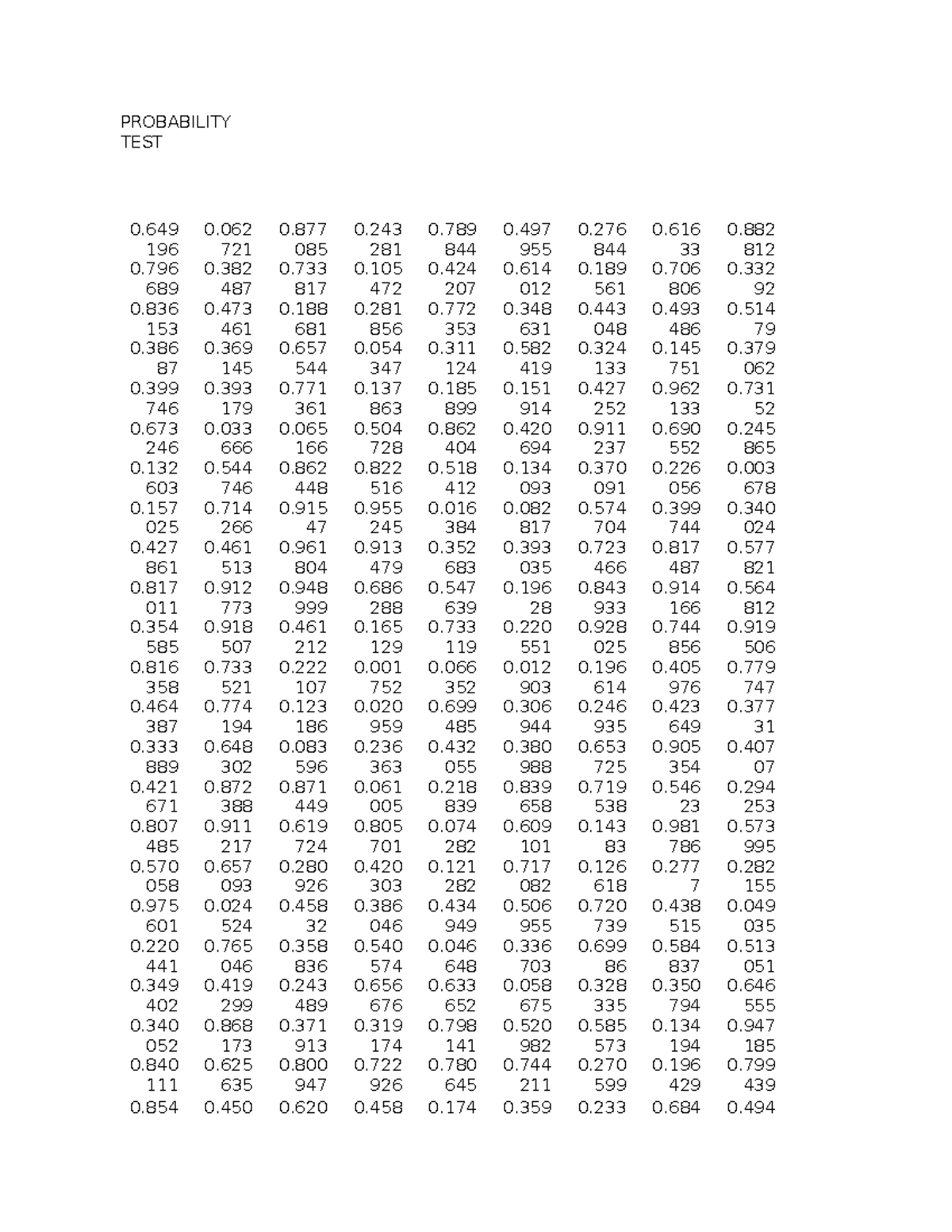Probability TEST #3: Random Formula Analysis - Studocu