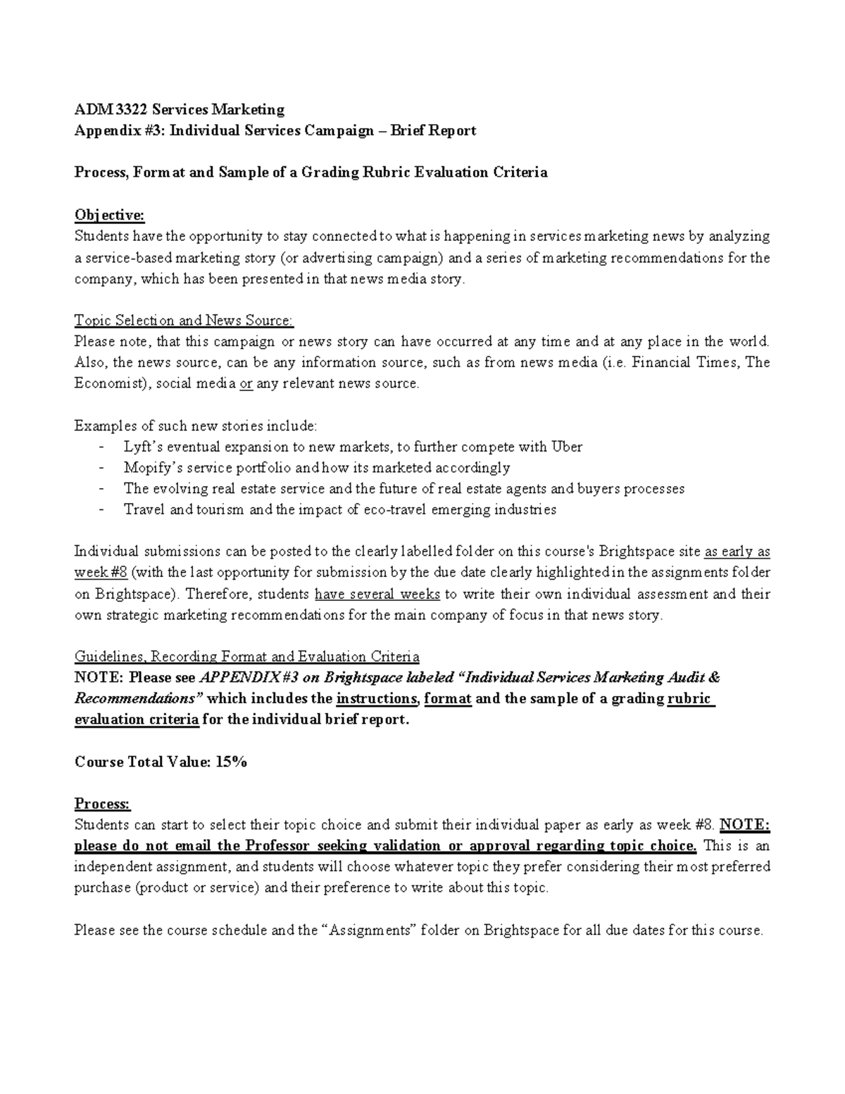 ADM 3322 Services Marketing: Individual Campaign Brief Report ...