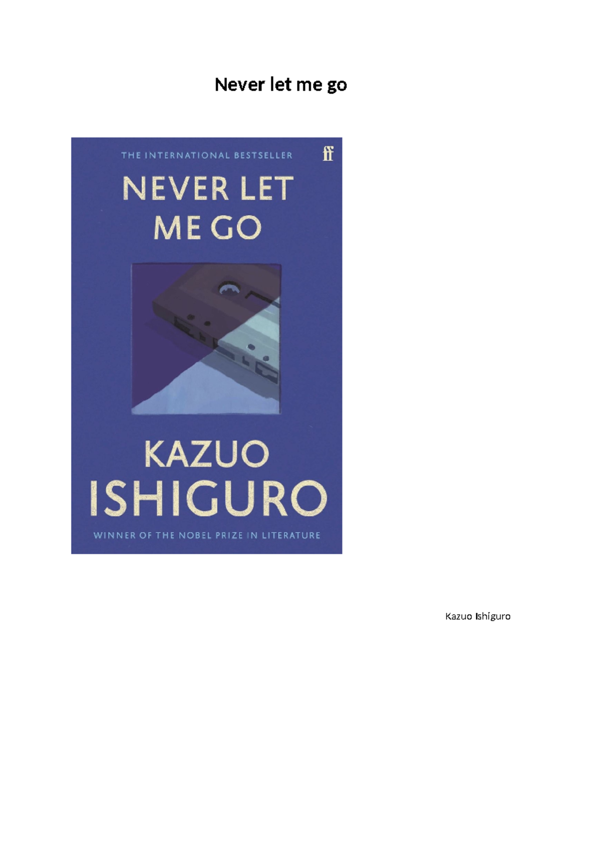 Never Let Me Go - Boekverslag van Kazuo Ishiguro (Engels) - Studeersnel