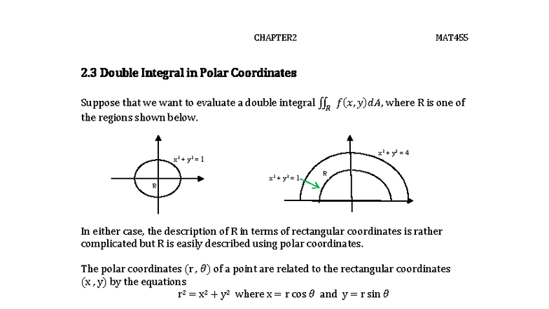 CHAPTER 2 MAT455 Double Integrals in Polar Coordinates - Studocu