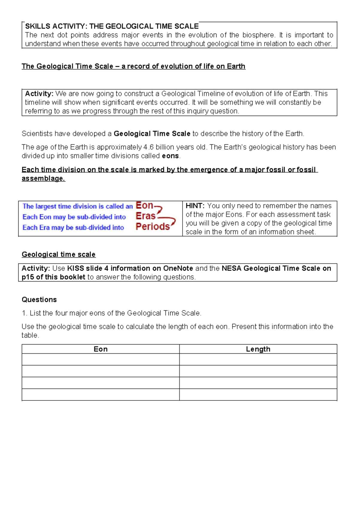 The Geological Time Scale Activity - SKILLS ACTIVITY: THE GEOLOGICAL ...