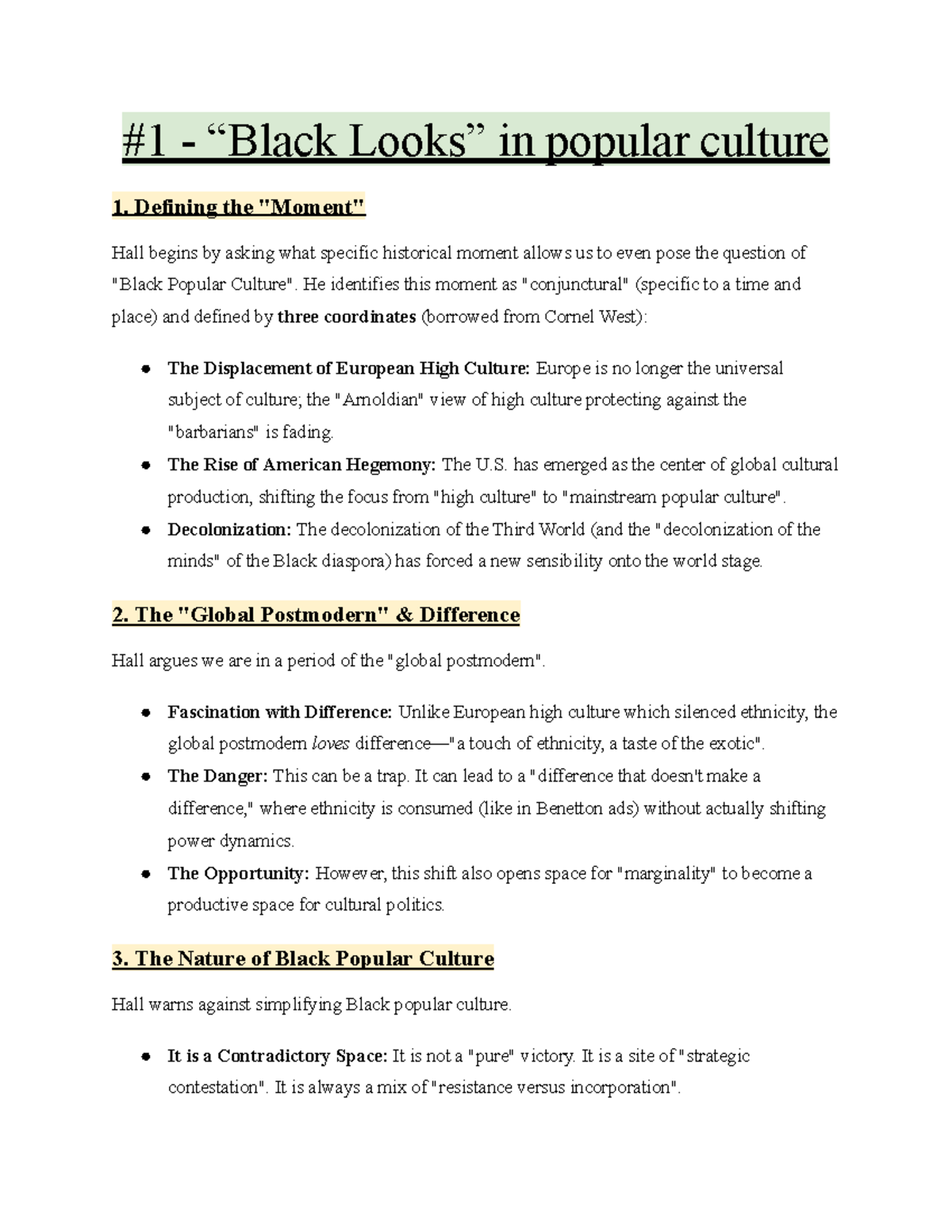 Lecture Notes: Stuart Hall on Black Popular Culture (2168) - Studocu