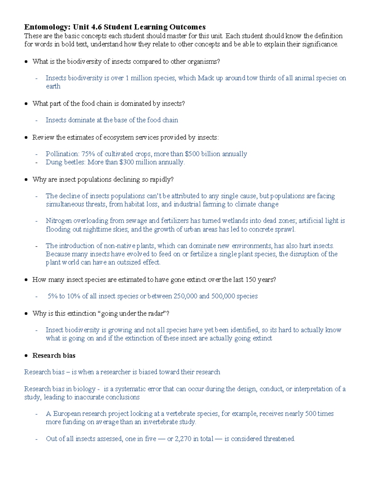 Entomology Unit 4.6: Insights on Insect Biodiversity & Ecosystem Impact ...