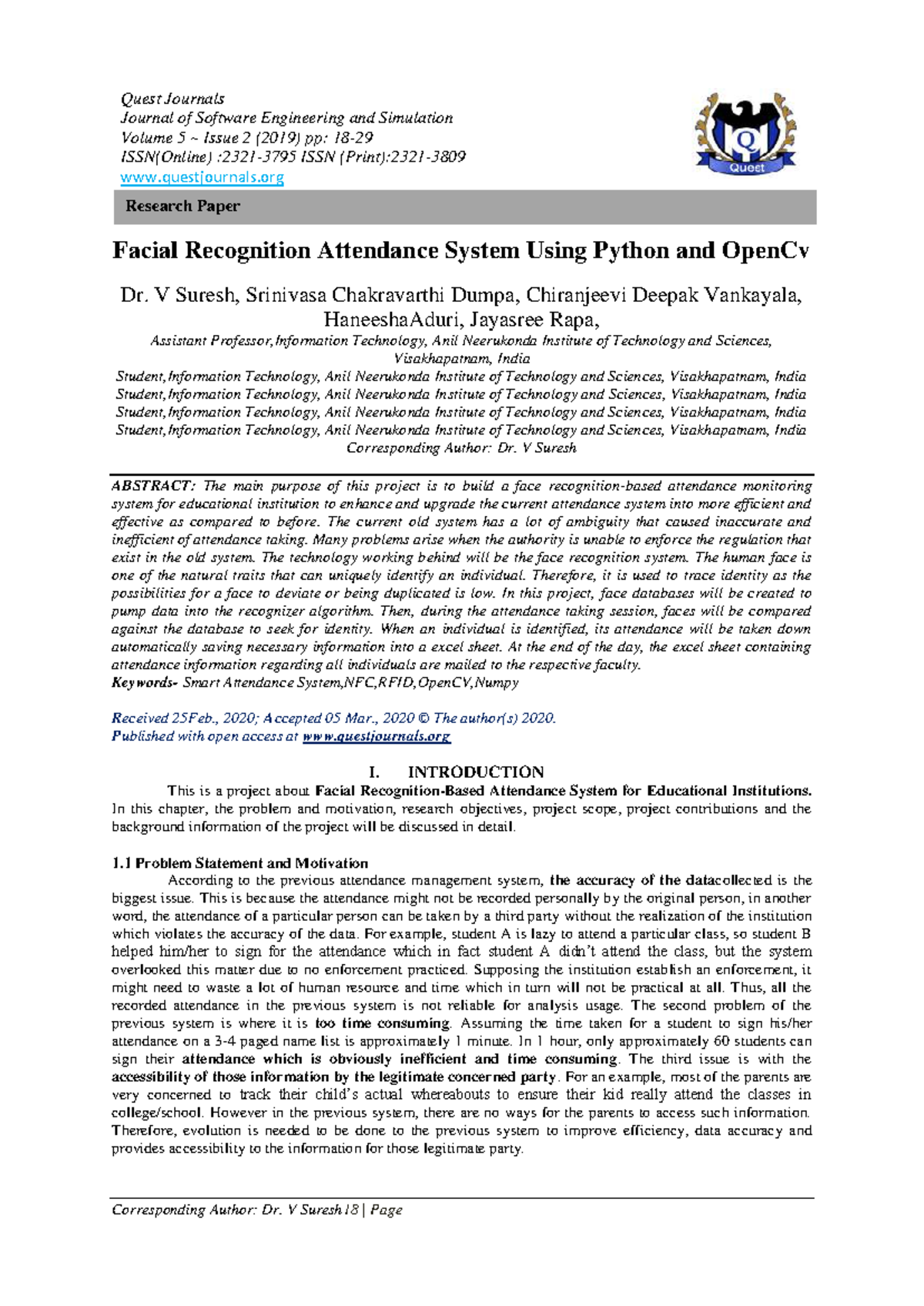 Facial Recognition Attendance System Using Python & OpenCV (D05021829) - Studocu