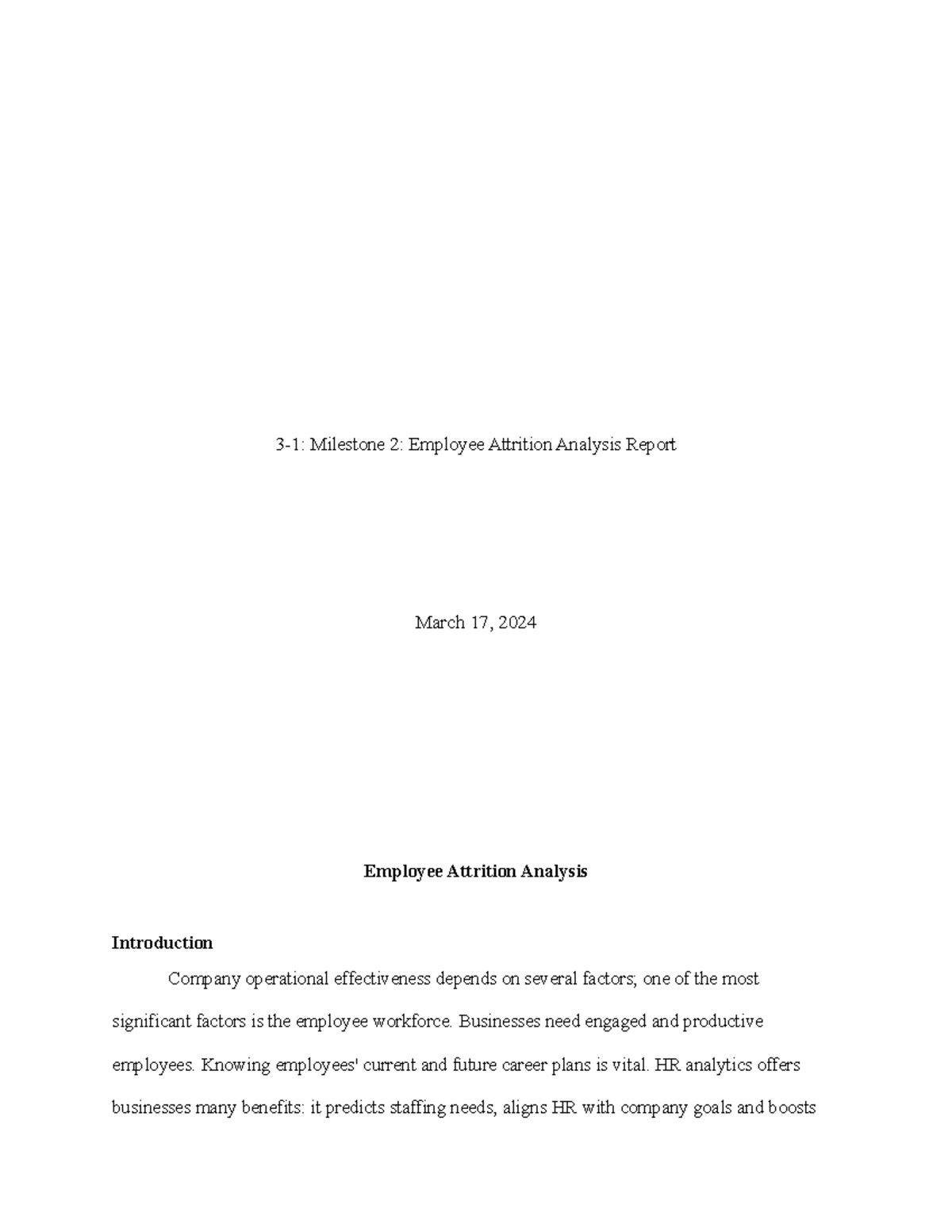 3-1 Milestone 2: Insights from Employee Attrition Analysis Report - Studocu