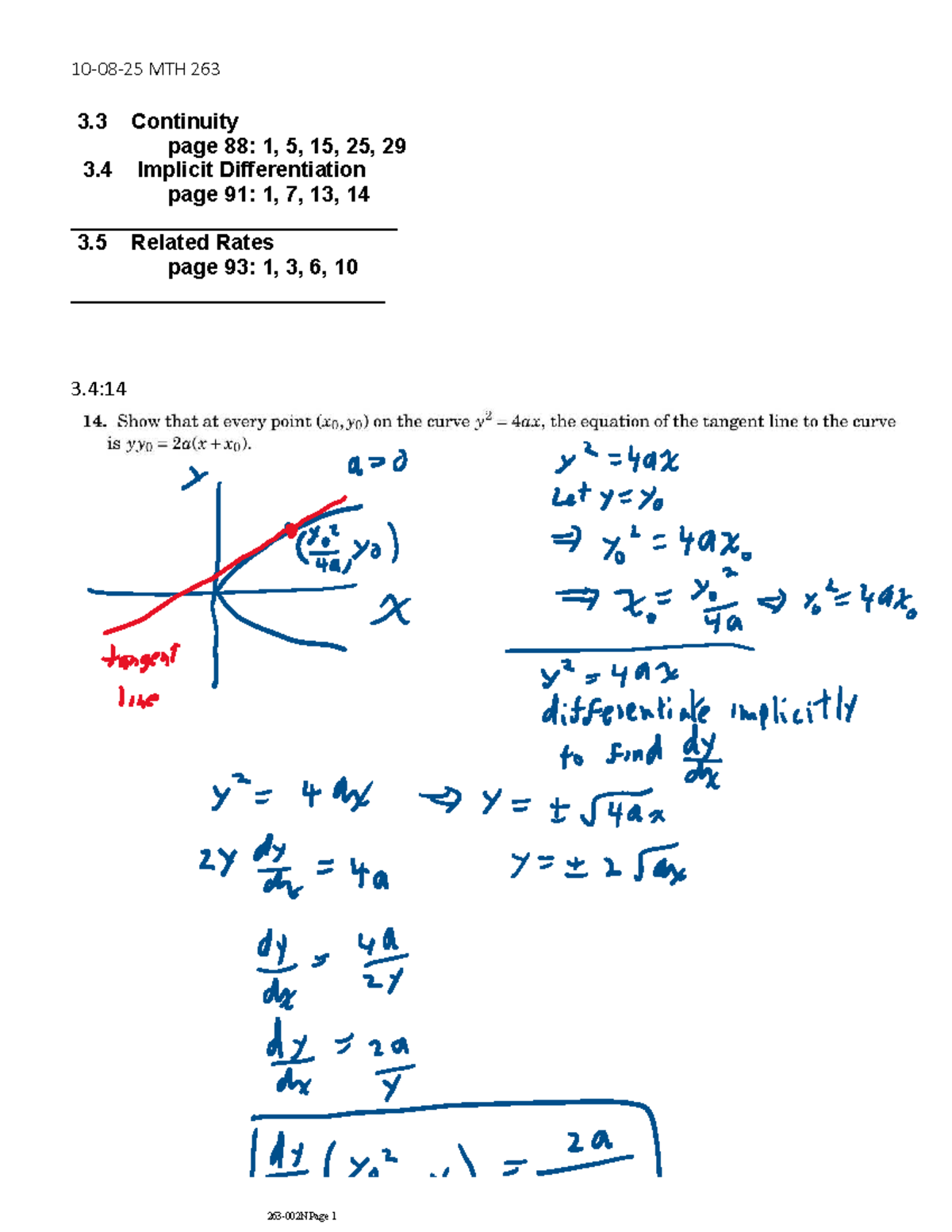 MTH 263 Quiz 5: Tangent Lines, Continuity & Related Rates - Studocu