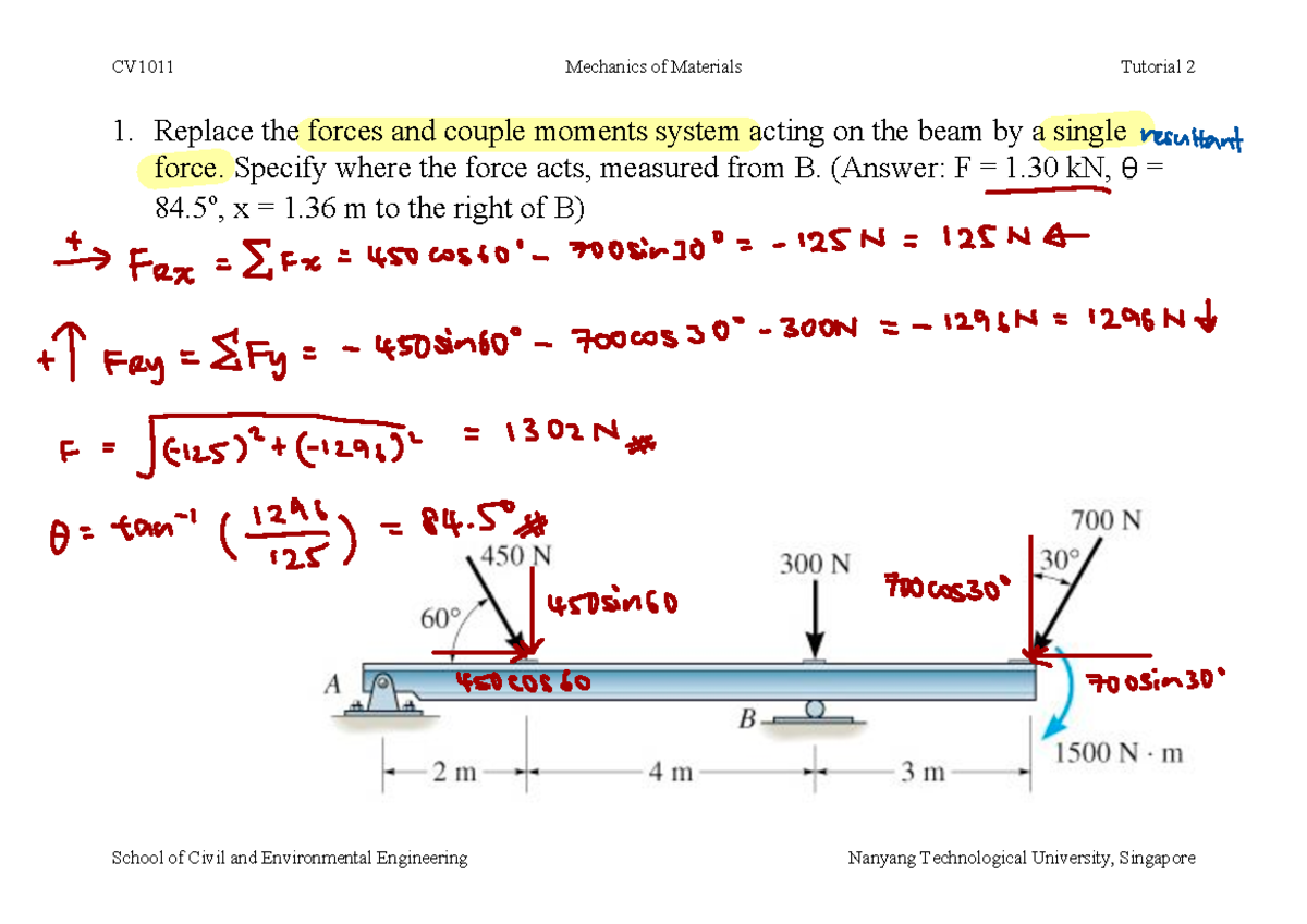 Cv1011 tutorial 2 qn 1 - CV1011 Mechanics of Materials Tutorial 2 School of Civil and ...