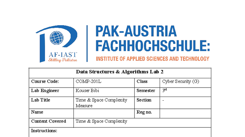 DSA Lab 5 Time & Space Complexity - Data Structures & Algorithms Lab 2 ...