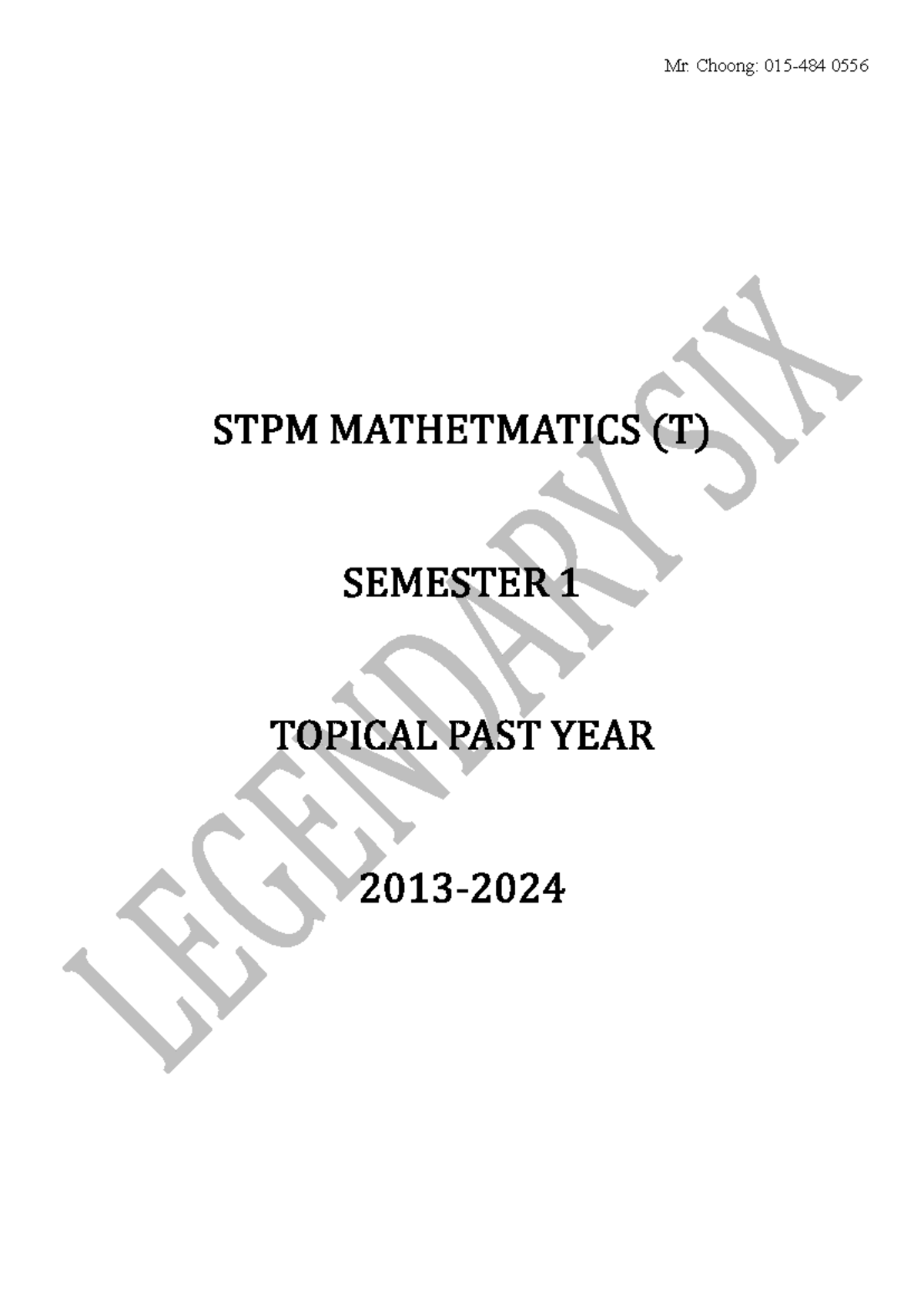STPM MATH(T) SEM 1 Topic-wise Past Year Questions (2013 - 2024) - Studocu