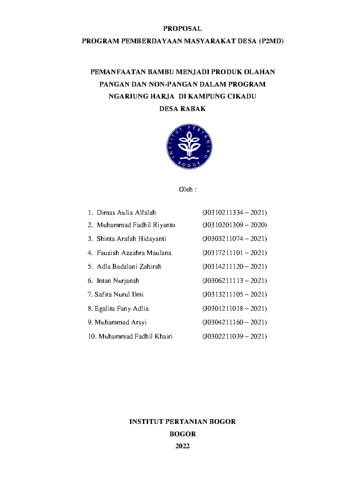 P2MD BEM SV: Proposal Program Pemanfaatan Bambu di Desa Rabak - Studocu