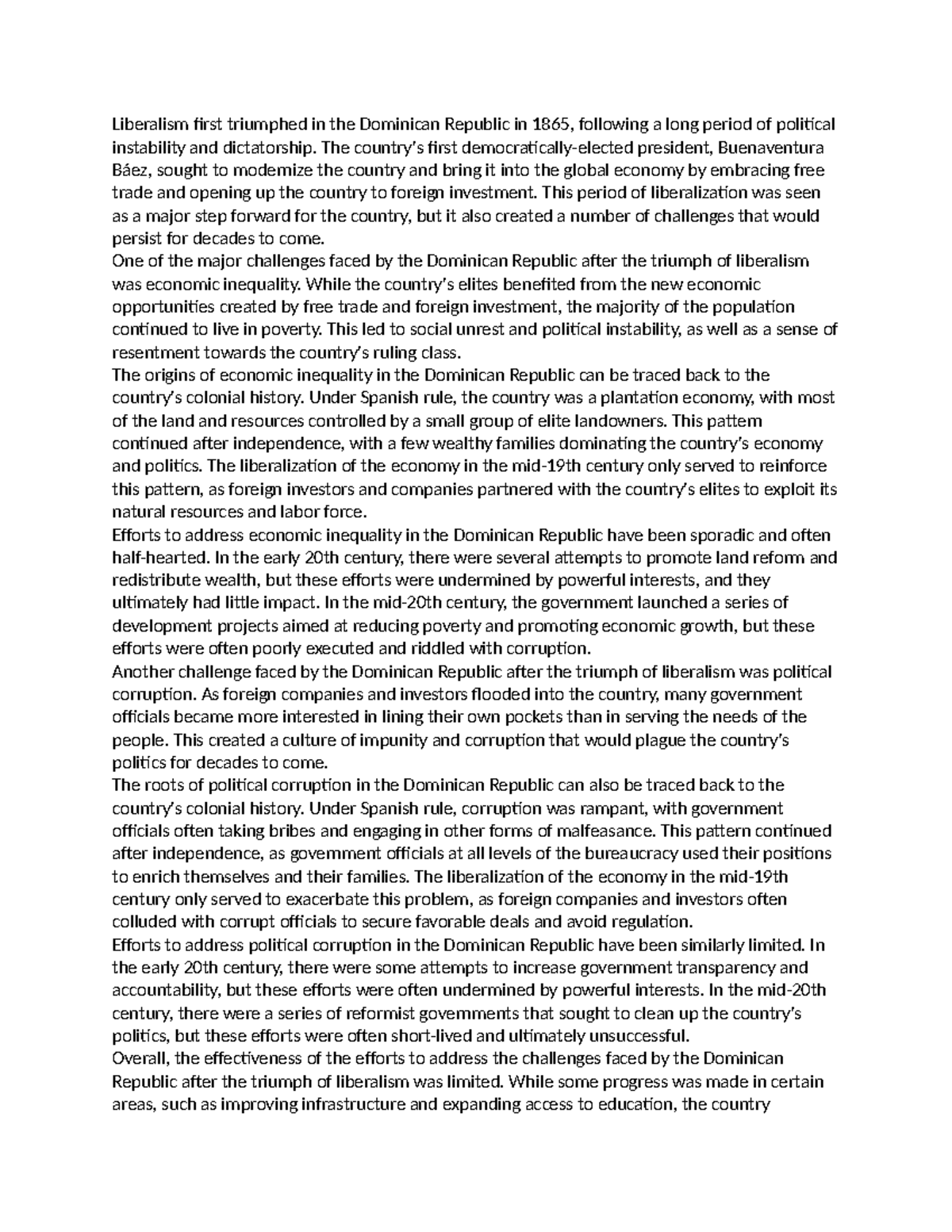 Liberalism in the Dominican Republic: Challenges Post-1865 - Quiz Essay ...