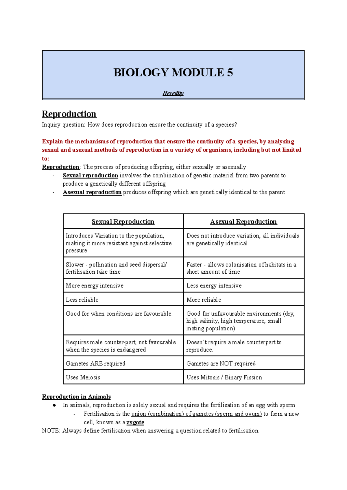 Biology Module 5: Heredity and Reproduction Mechanisms Explained - Studocu