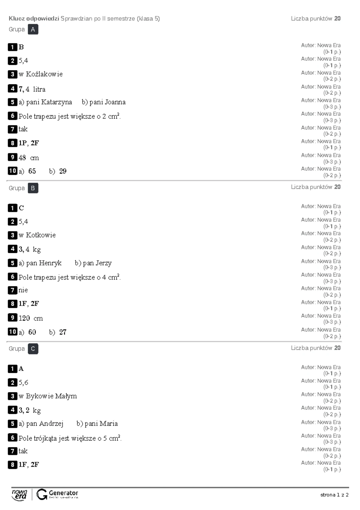 Diagnoza Całoroczna z Matematyki dla Klasy VI - ZADANIA 1-14 - Studocu