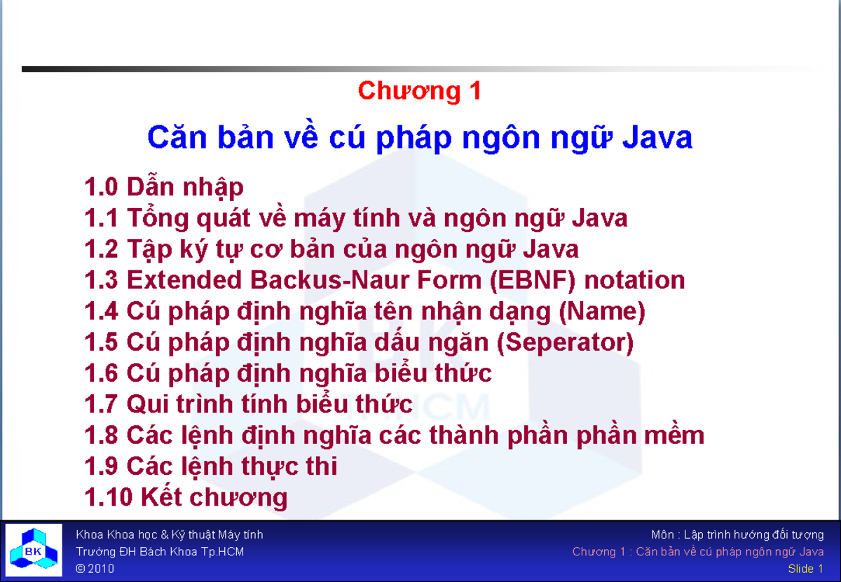 Chuong 1 - Ngon ngu Java - Chapter 1 for Java Fundametal Course - Khoa Khoa học & Kỹ thuật Máy ...