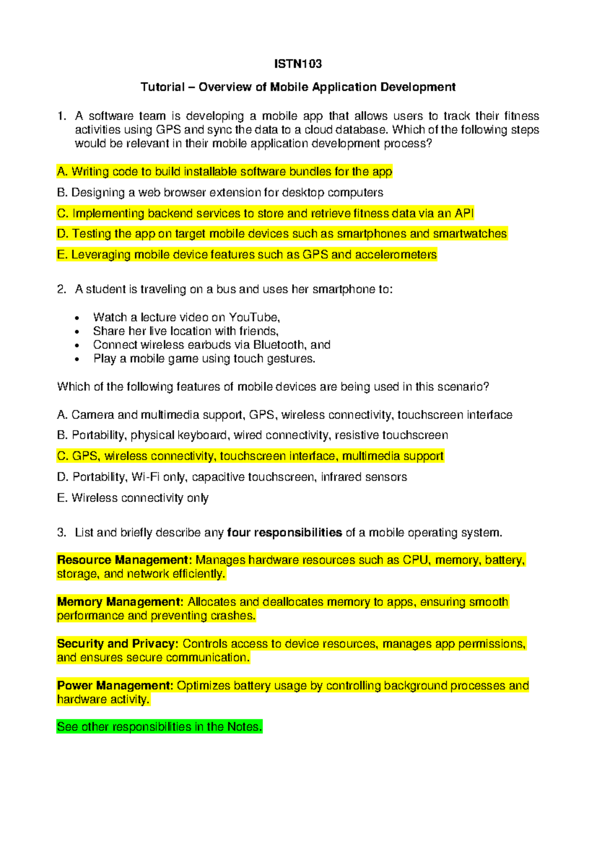 ISTN103 Tutorial Questions & Solutions on Mobile App Dev - Studocu