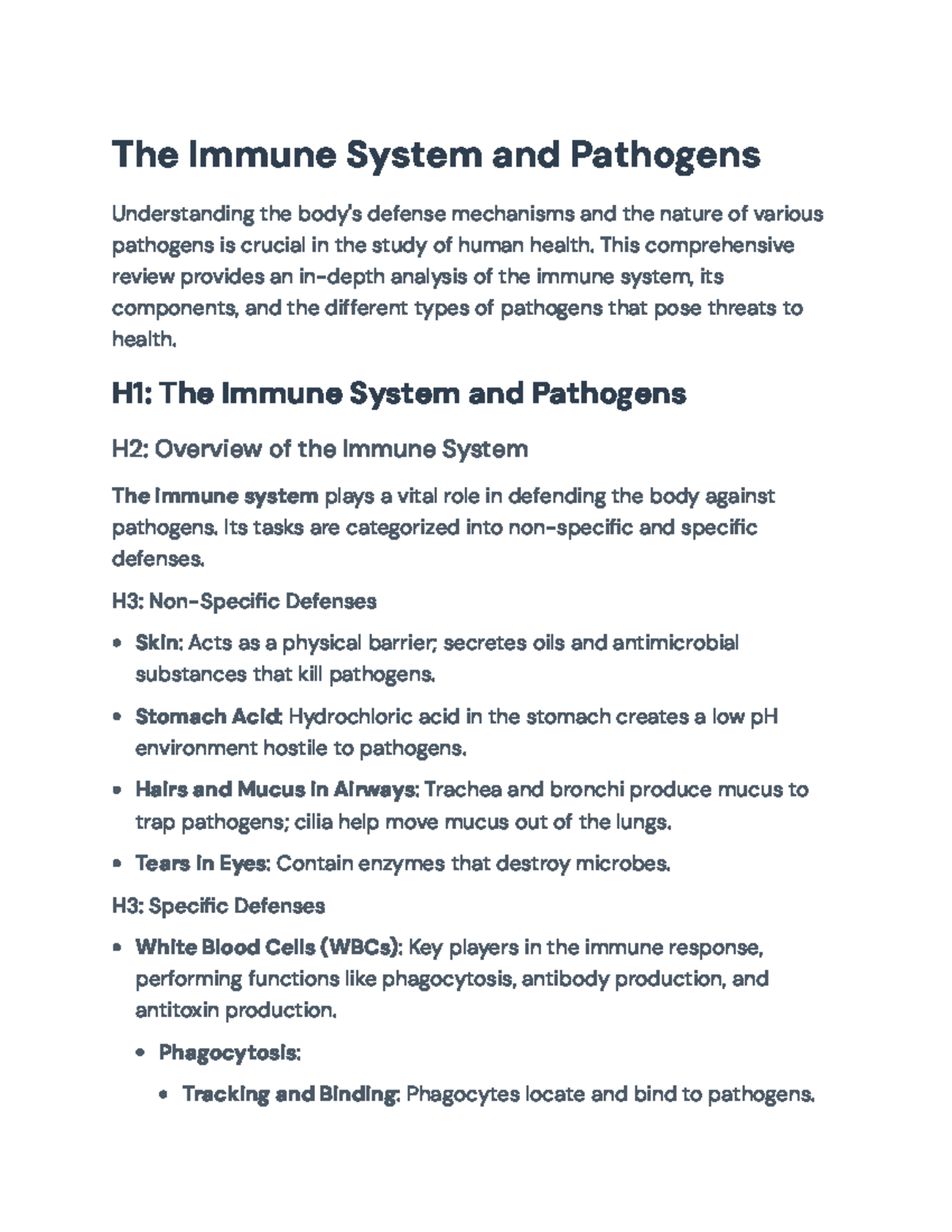 Final Exam Review: The Immune System and Pathogens Overview - The Immune System and Pathogens ...