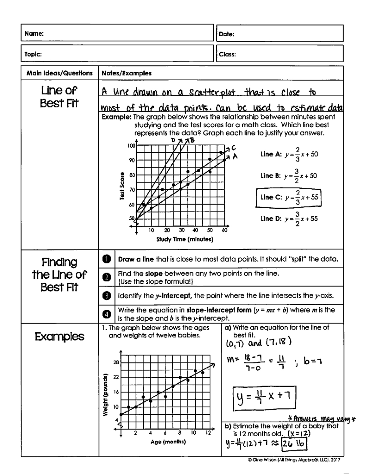 Line of Best Fit Analysis & Answer Key for Math Class - Studocu