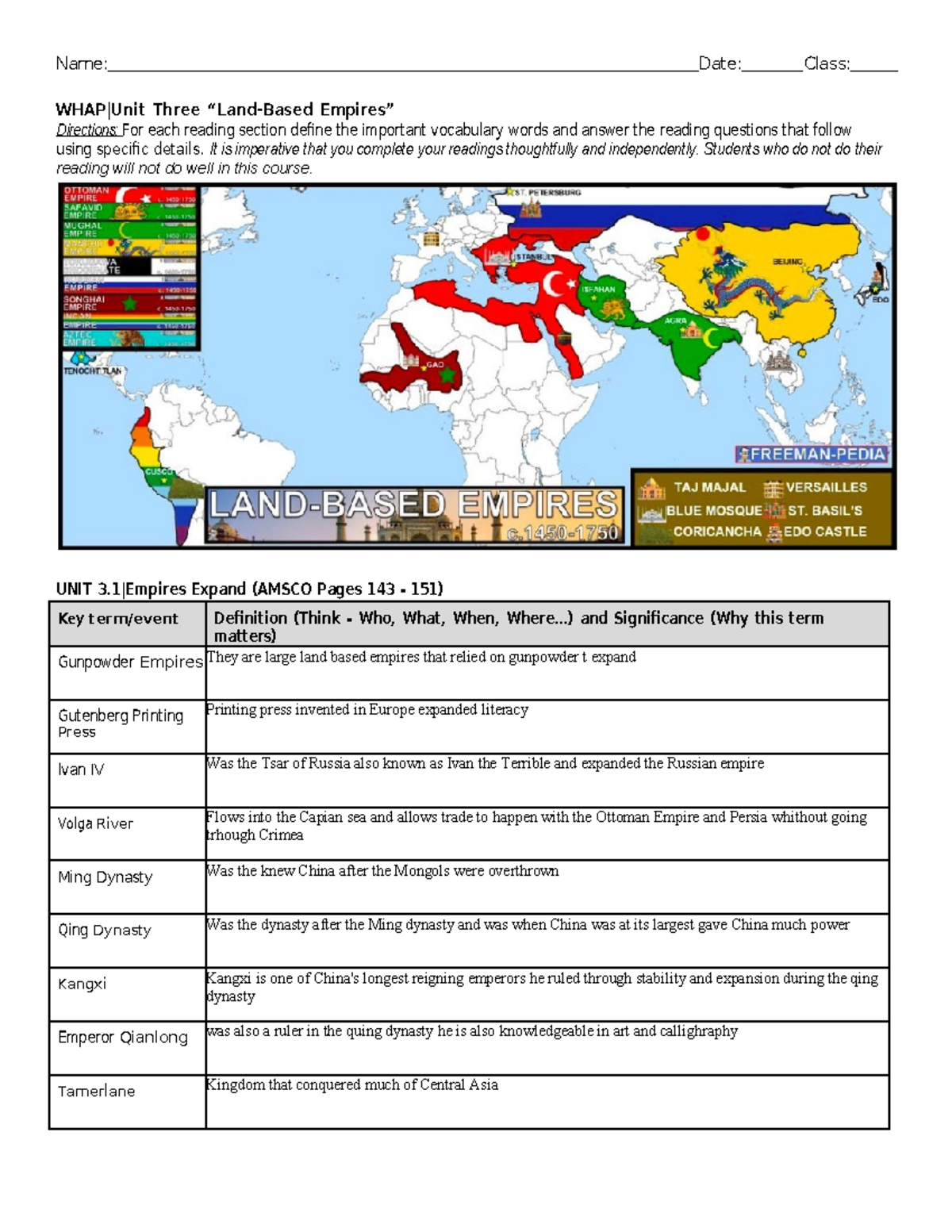 Unit 3 Reading Guide: Key Concepts and Vocabulary (AMSCO Pages 143-173 ...