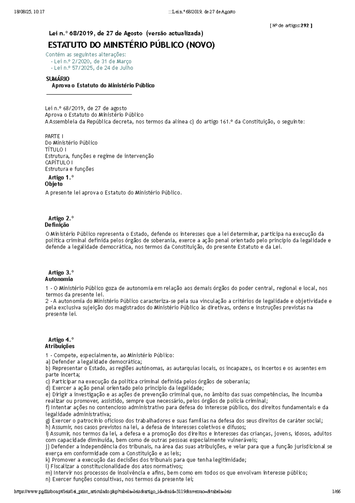 Estatuto do Ministério Público - Lei n.º 27 de Agosto (Atualização ...