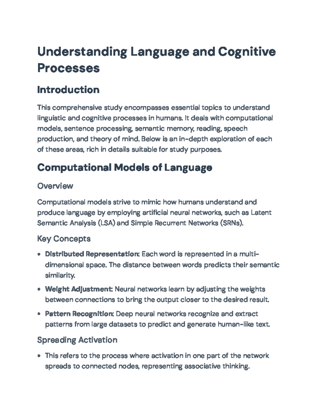 Cognitive Processes in Language: Models, Memory & Speech Analysis - Studocu