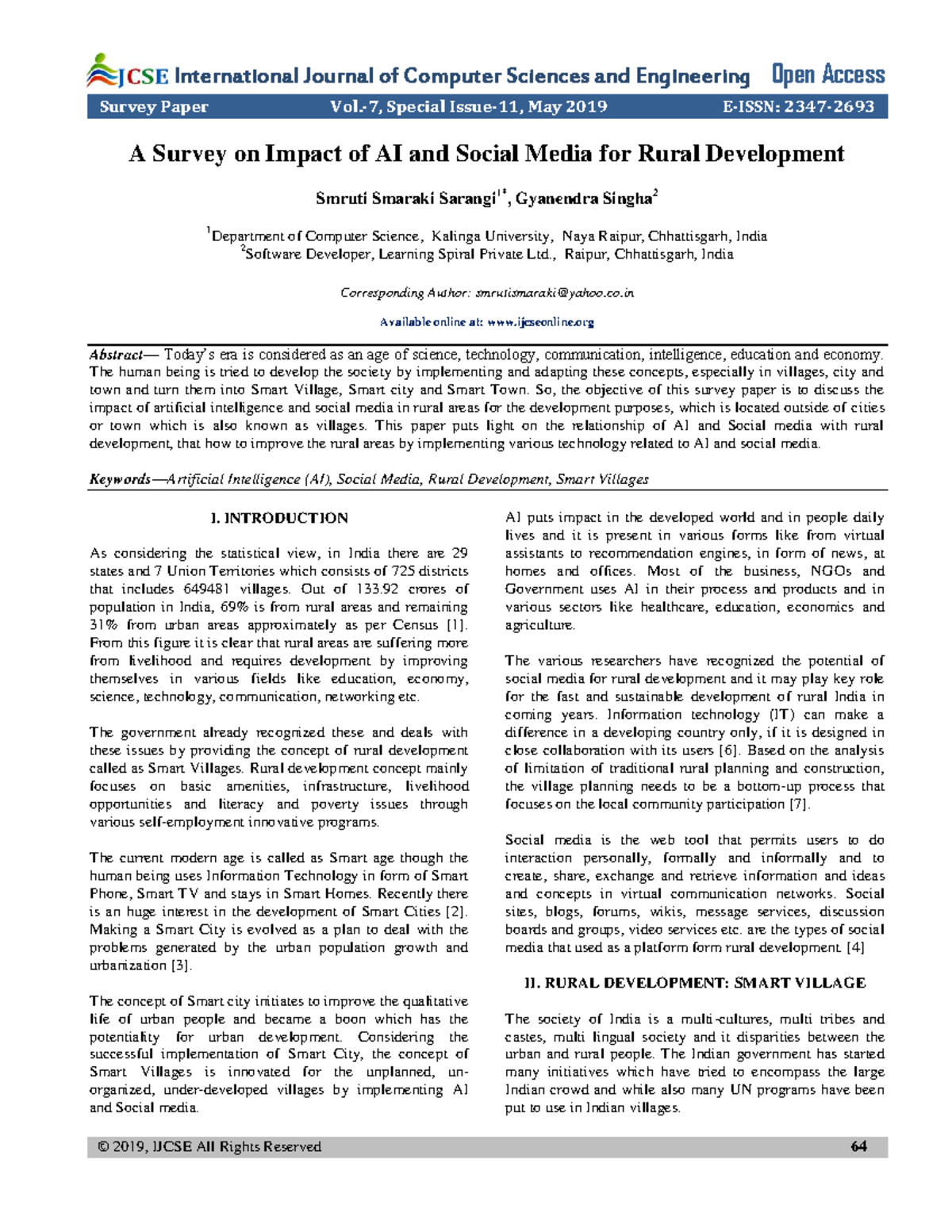 A Survey on AI and Social Media's Impact on Rural Development (IJCSE ...