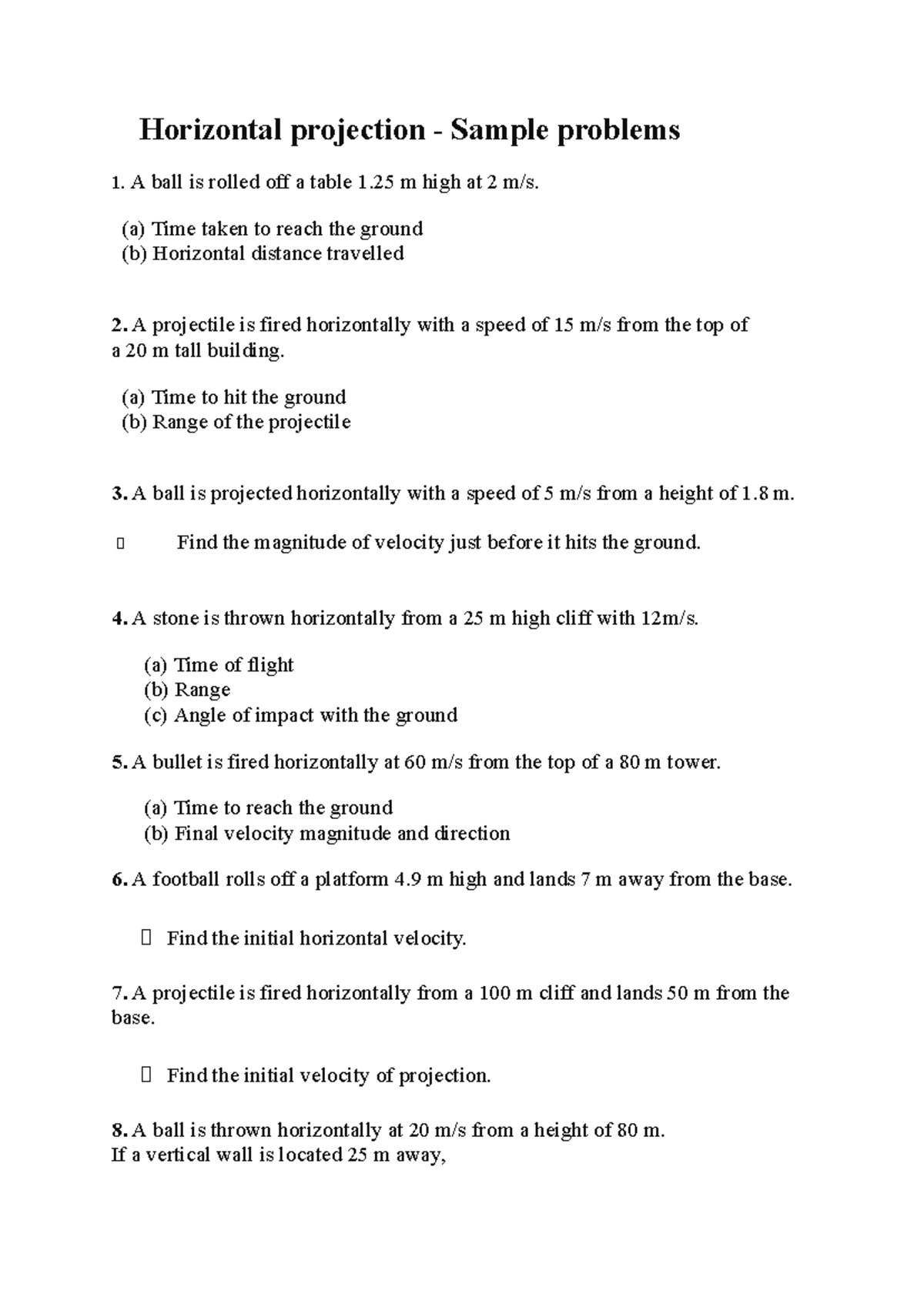 Horizontal Projection Problems: Sample Exercises and Solutions - Studocu